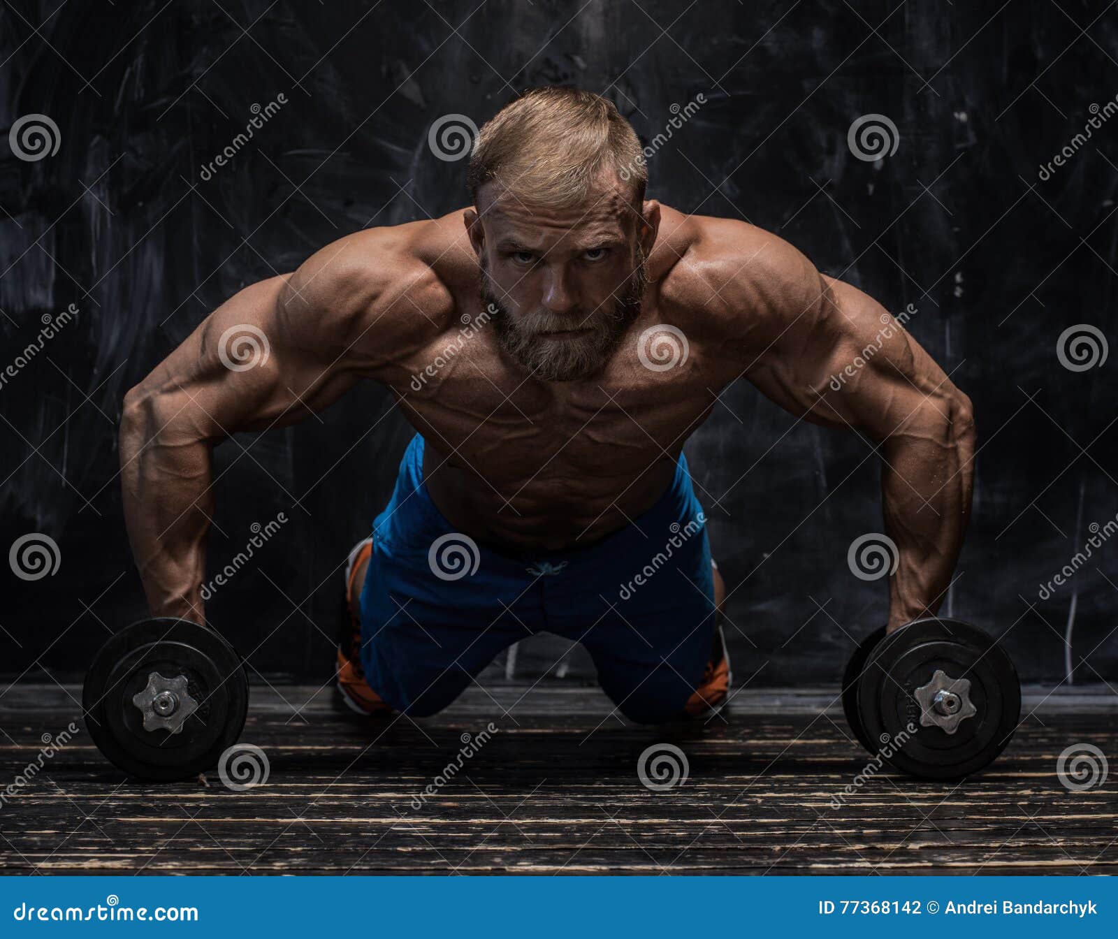 Muscular Bodybuilder Guy Over Dark Background Stock Photography ...