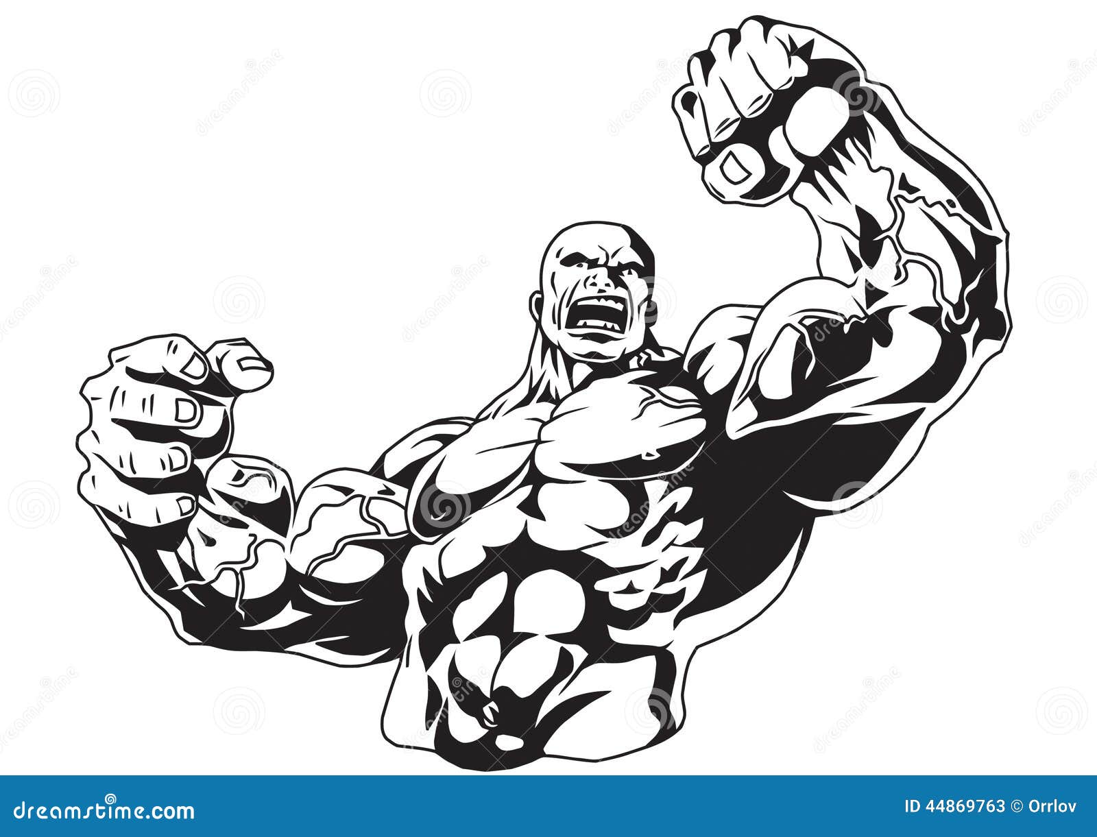 Bodybuilder Raises Muscular Arms Cartoon Vector | CartoonDealer.com ...
