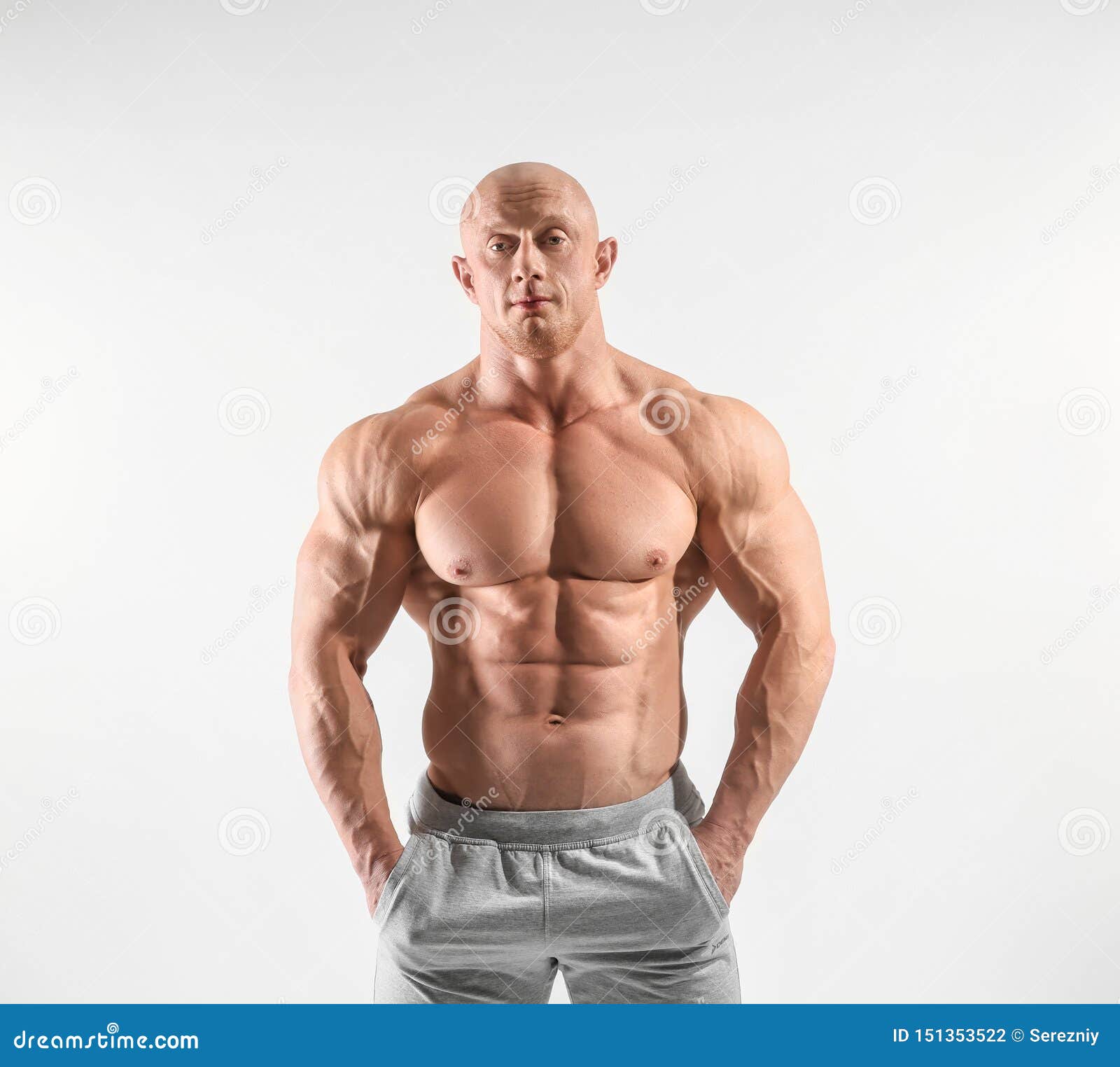 Muscular Bodybuilder on Light Background Stock Photo - Image of body ...