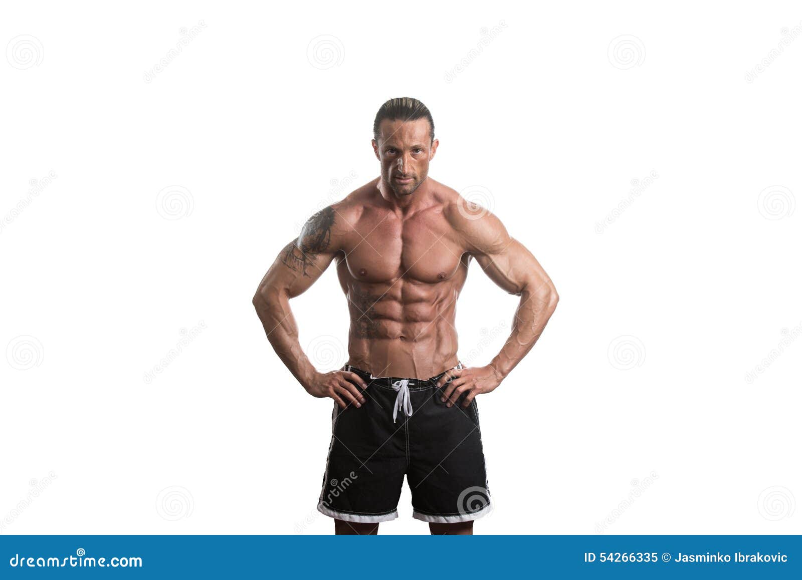 Muscular Bodybuilder Man Posing Over White Background Stock Image ...