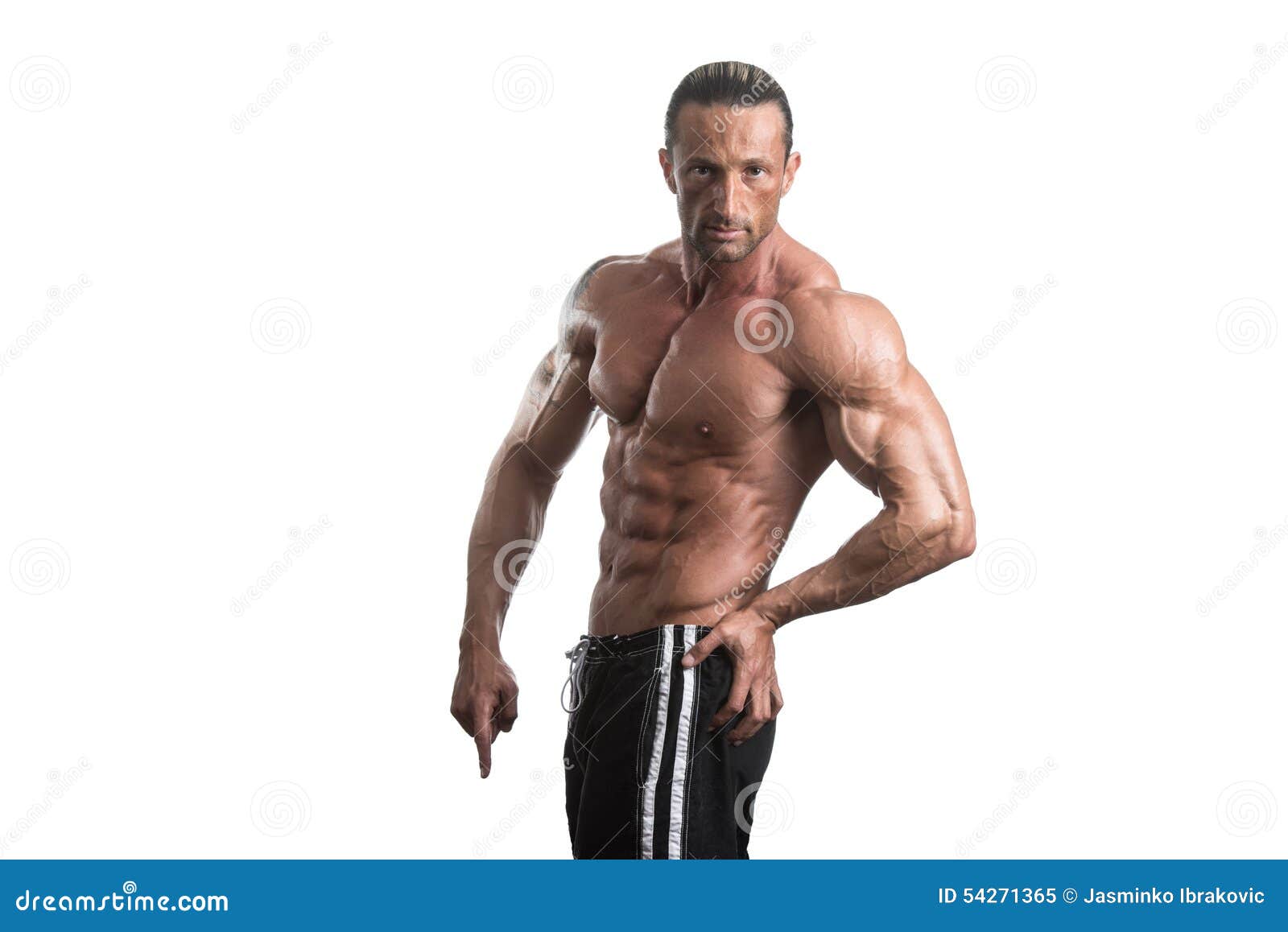 Muscular Bodybuilder Man Posing Over White Background Stock Image ...