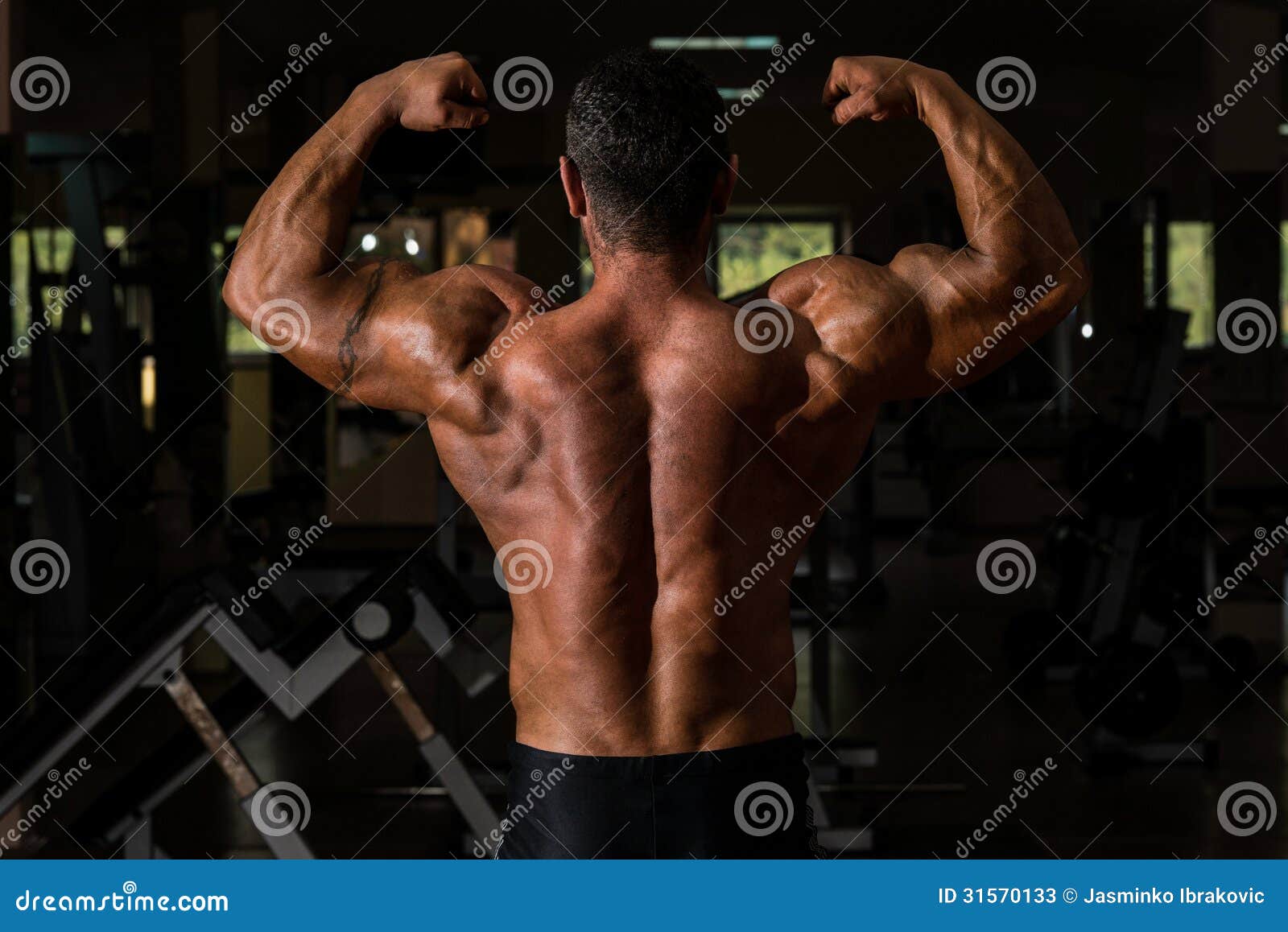 Muscular Bodybuilder Showing His Back Double Biceps Stock Image - Image ...