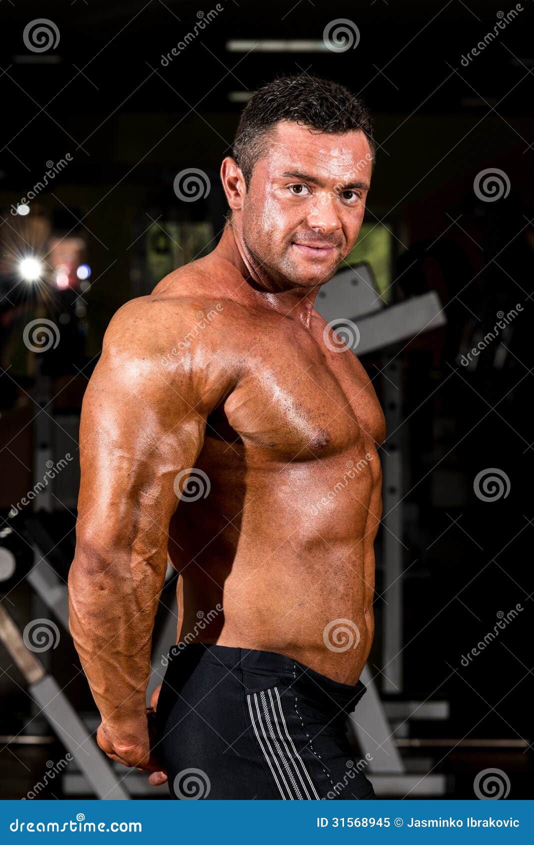 Muscular Bodybuilder Showing His Side Triceps Stock Image - Image of ...