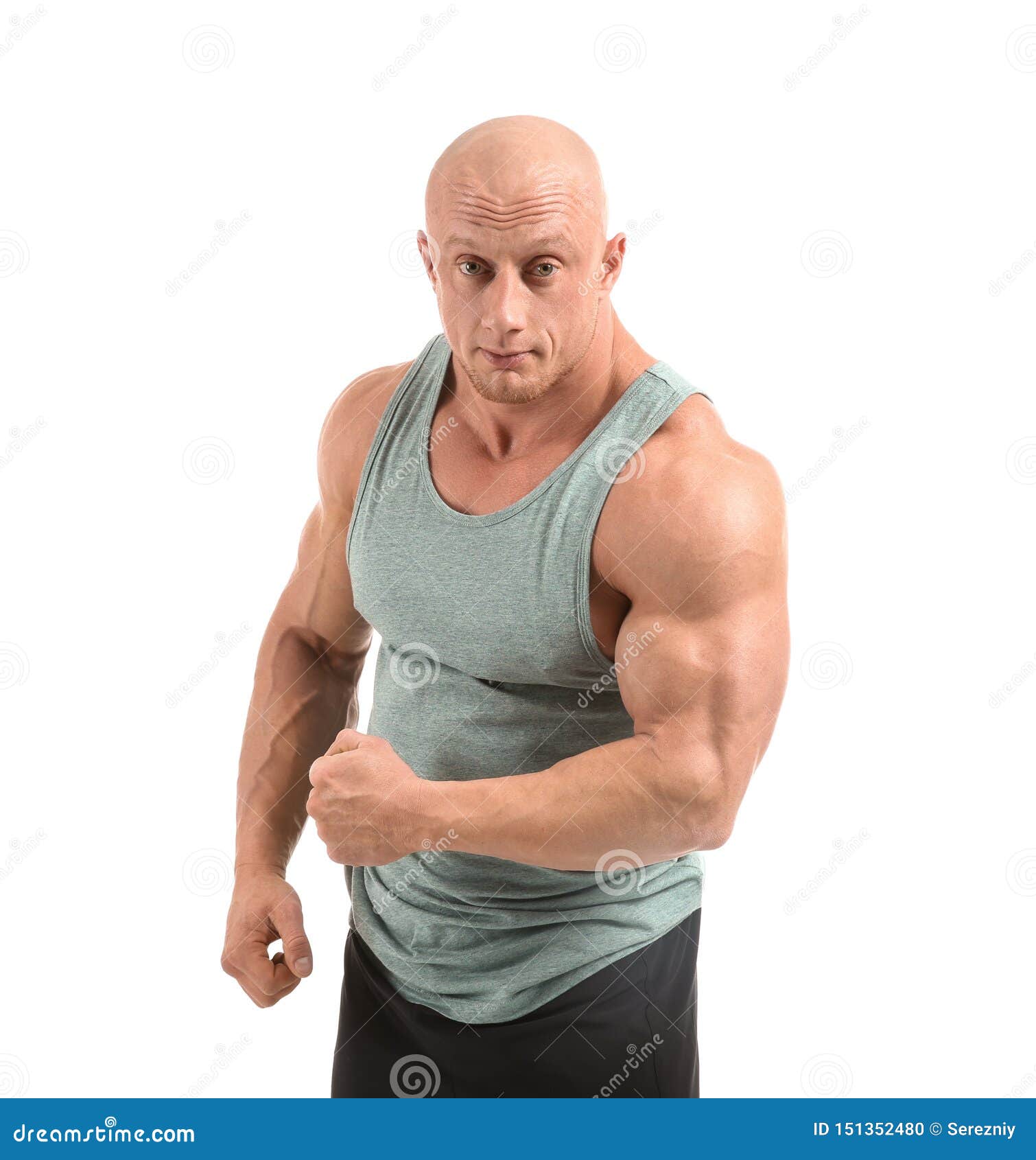 Muscular Bodybuilder on White Background Stock Photo - Image of ...