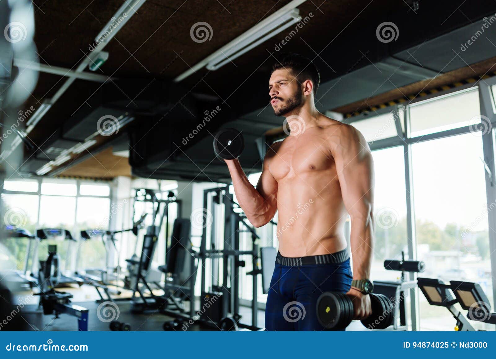Muscular Bodybuilder Working Out in Gym Stock Image - Image of biceps ...