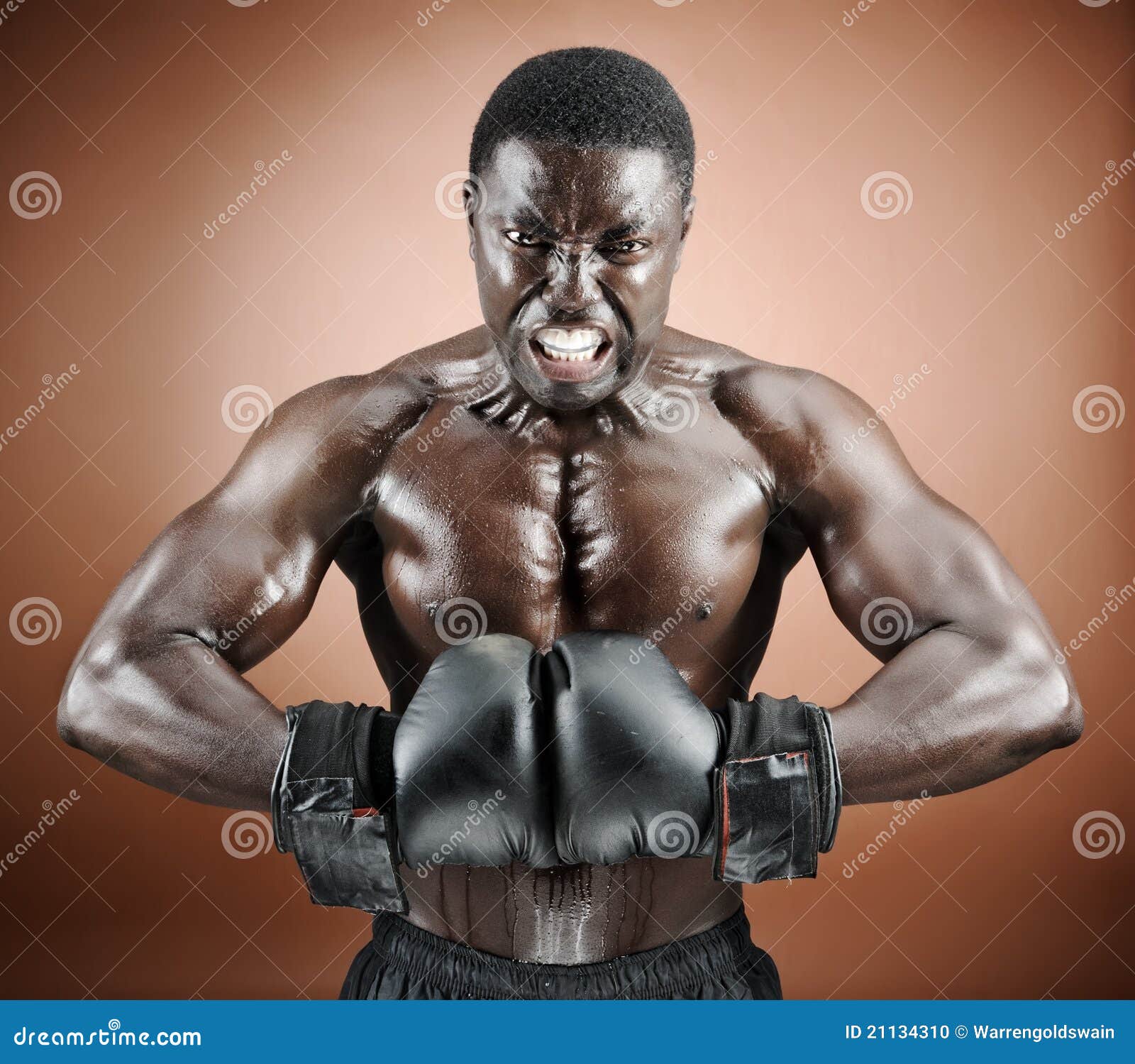 Muscular Boxer with Intense Emotion Stock Photo - Image of black ...