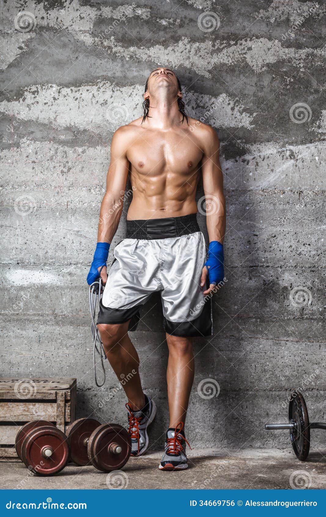 Muscular Boxer Man Standing on the Wall Stock Photo - Image of human ...