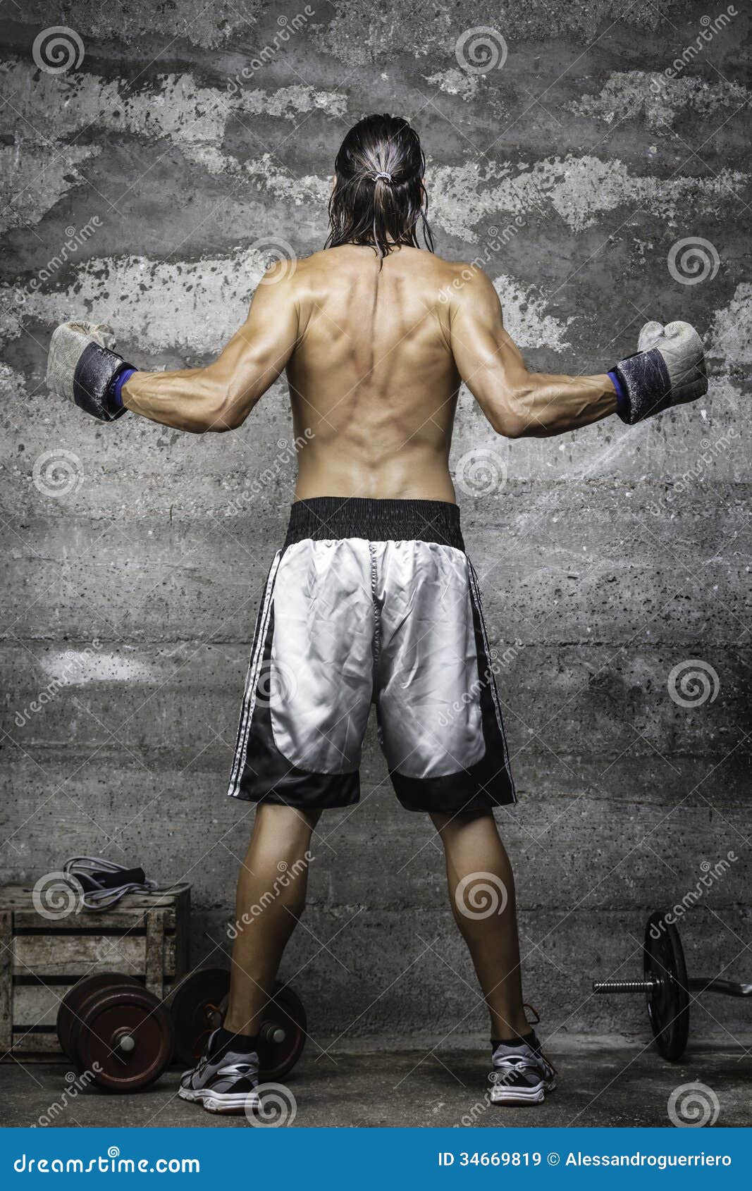 Muscular Boxer Man Standing on the Wall Stock Image - Image of ...