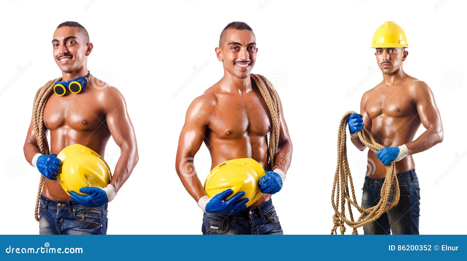 The Muscular Builder with Tools Isolated on White Stock Photo - Image ...