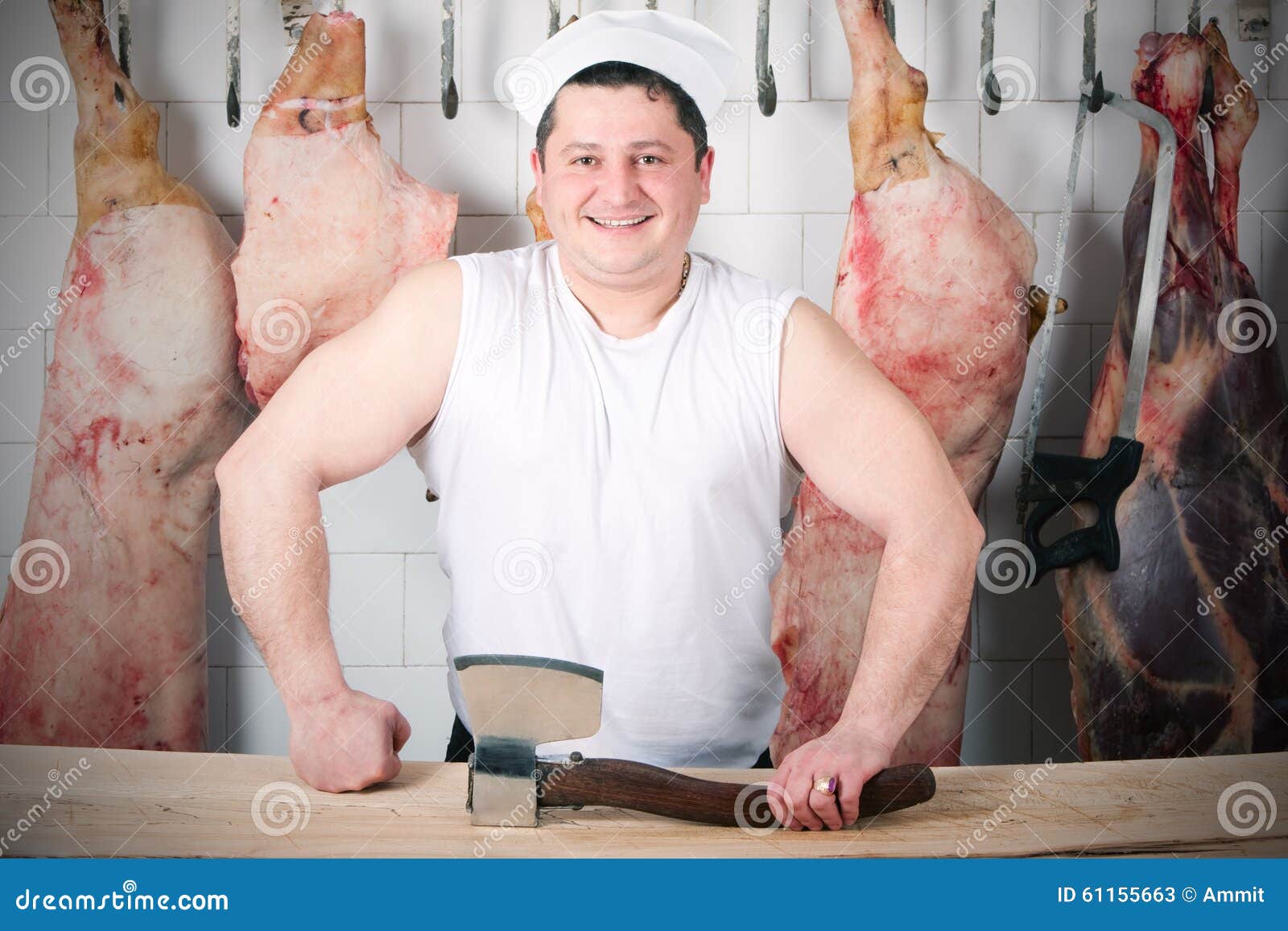 Muscular Butcher Portrait stock image. Image of equipment - 61155663