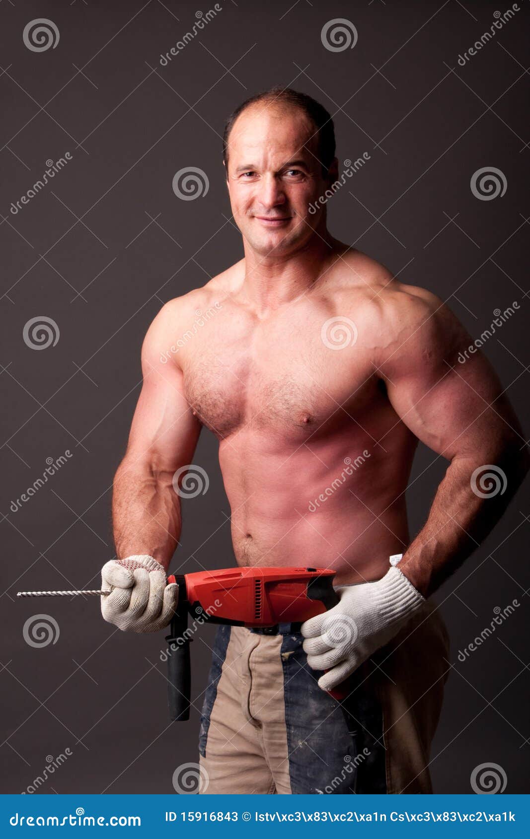 Muscular Construction Worker Stock Image - Image of handsome, muscle ...
