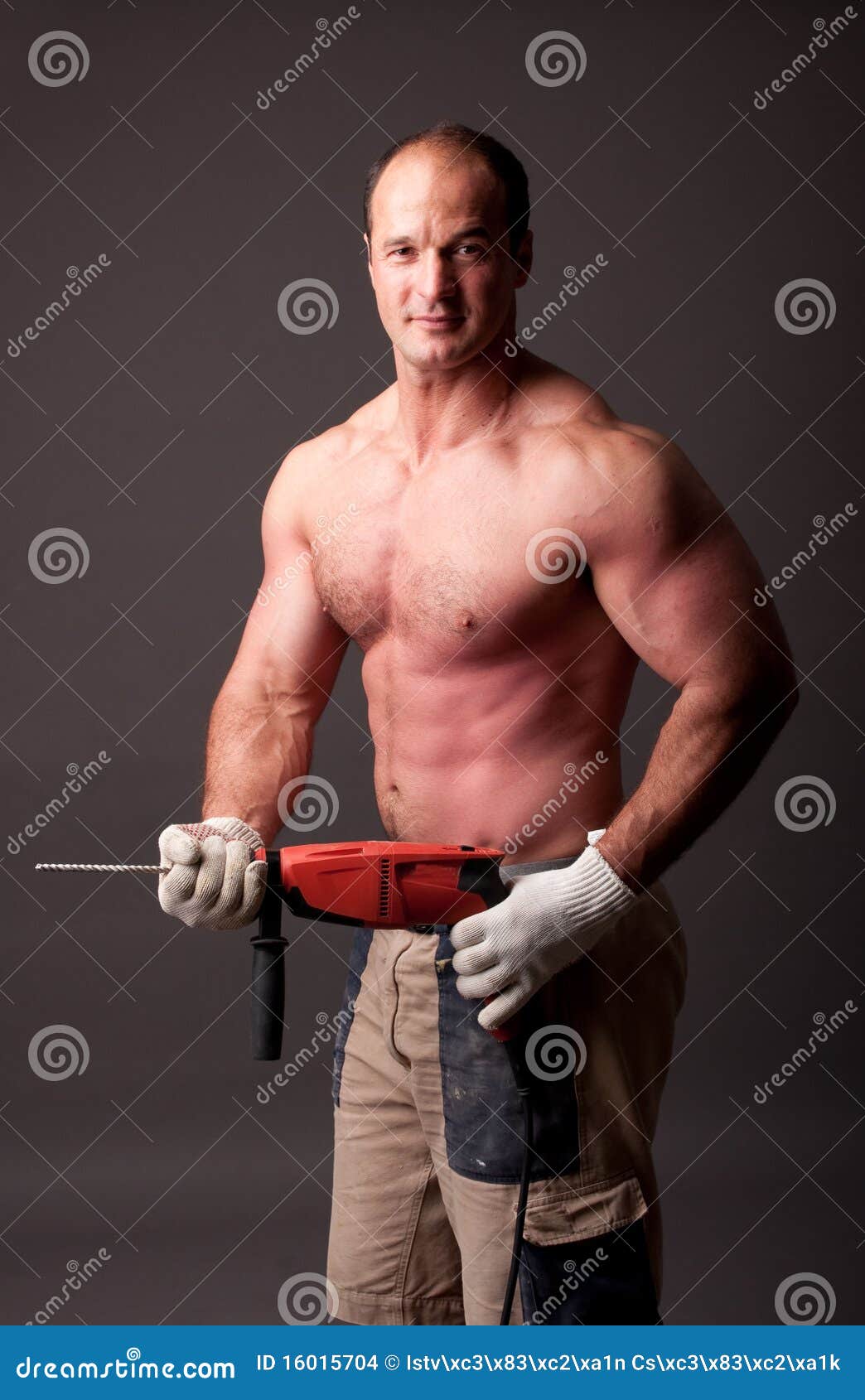 Muscular Construction Worker Stock Photo - Image of boudybuilding, male ...