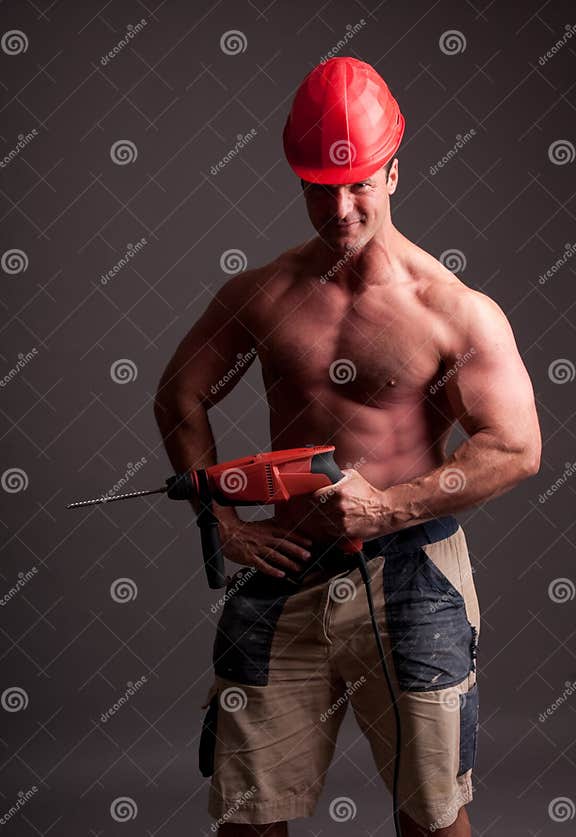 Muscular Construction Worker Stock Image - Image of hard, bodybuilder ...