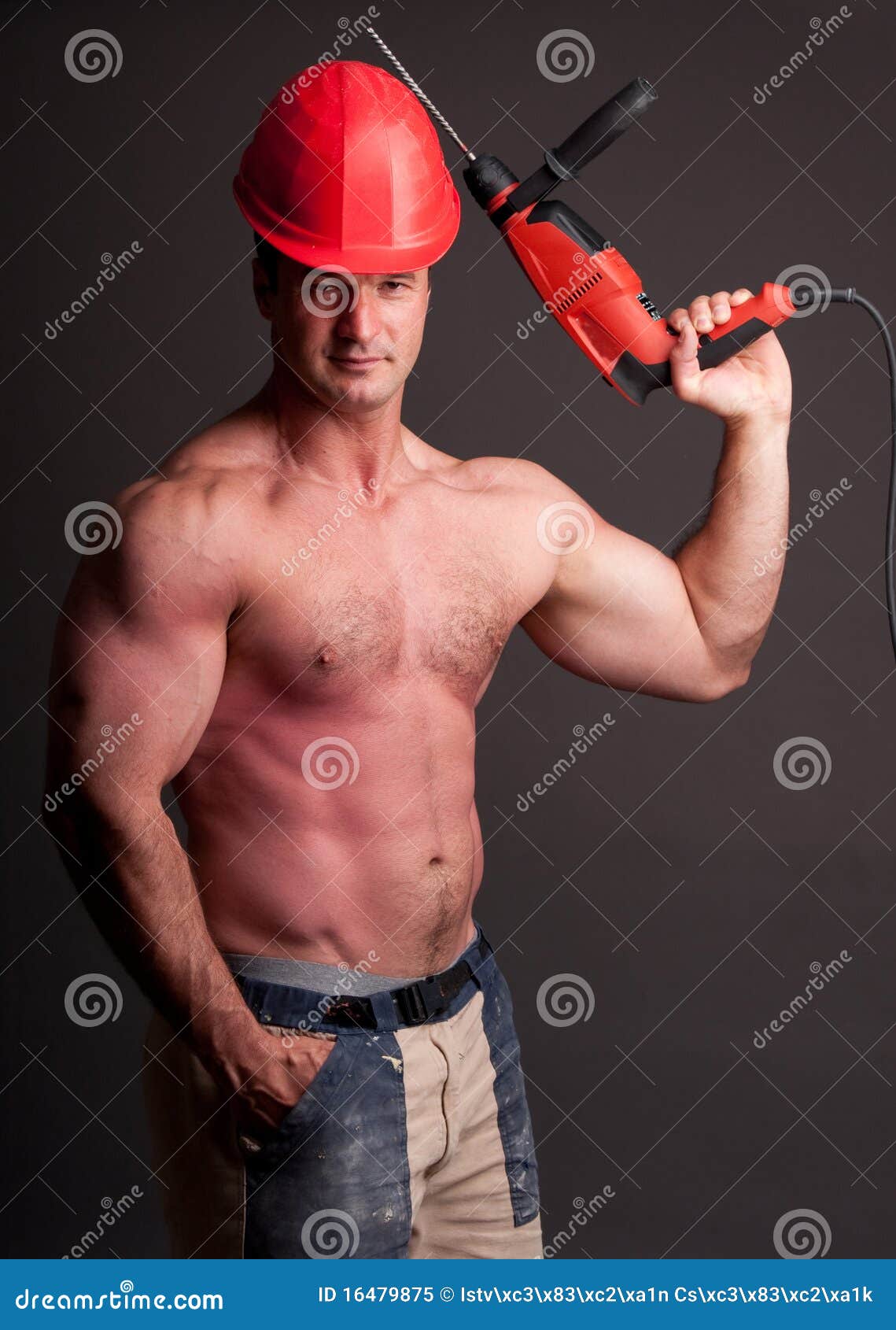 Muscular Construction Worker Stock Image - Image of handle, muscle ...