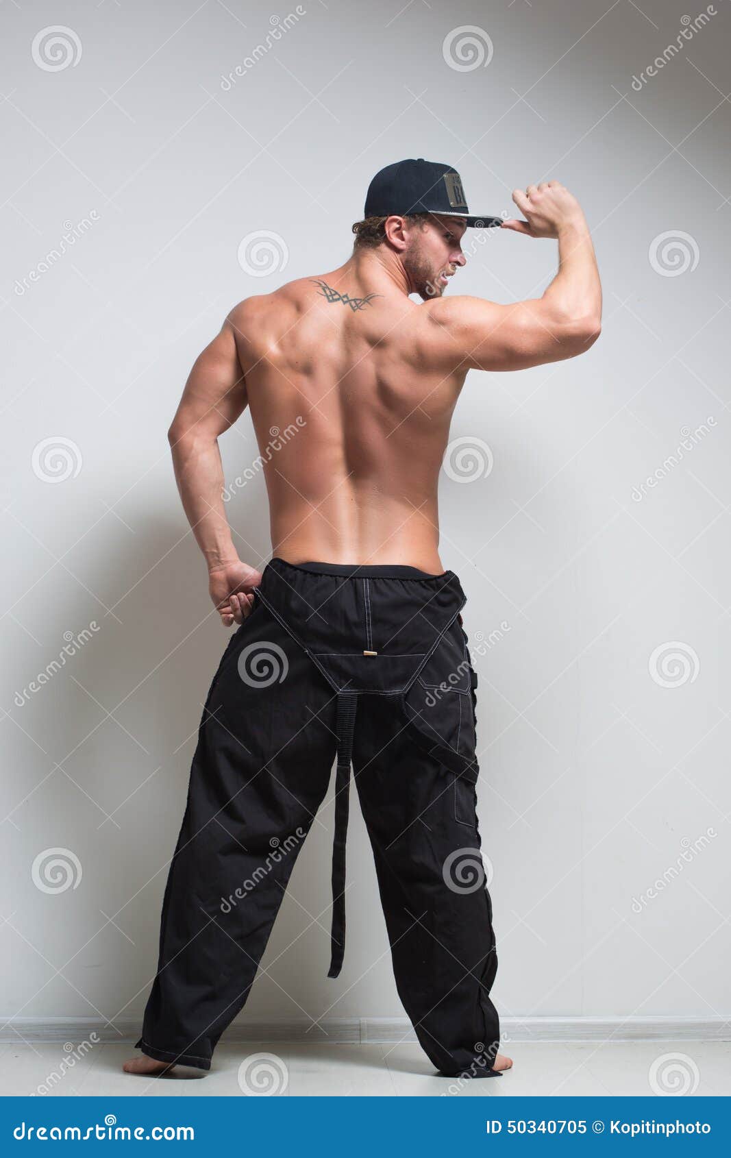 Muscular Construction Worker in Overalls Stock Image - Image of ...