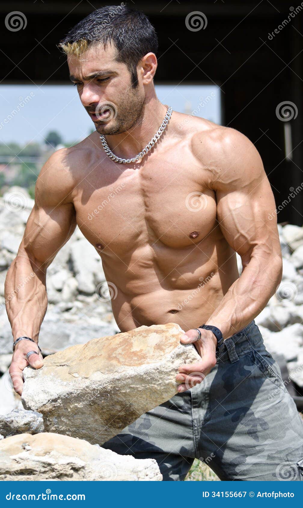 Muscular Construction Worker Shirtless in Building Site Stock Image ...