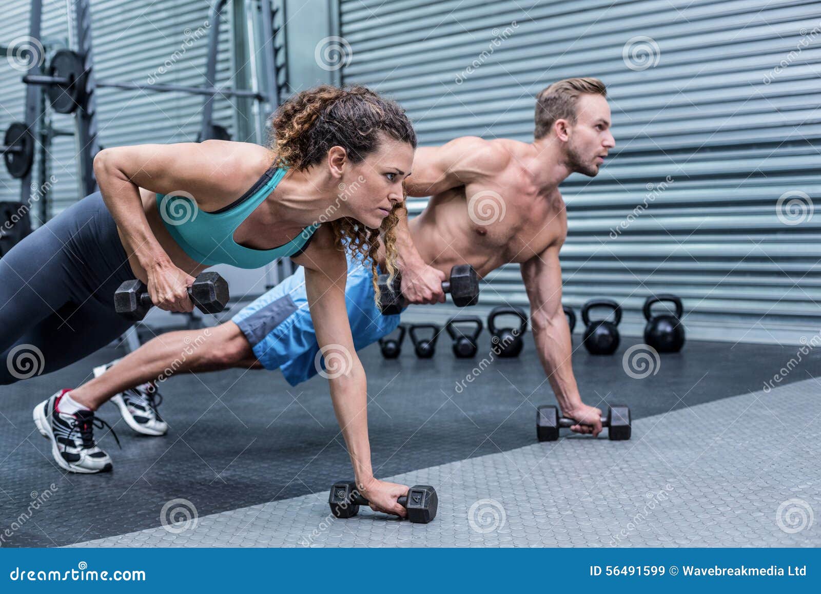 Muscular Couple Doing Plank Exercise Together Stock Image - Image of ...