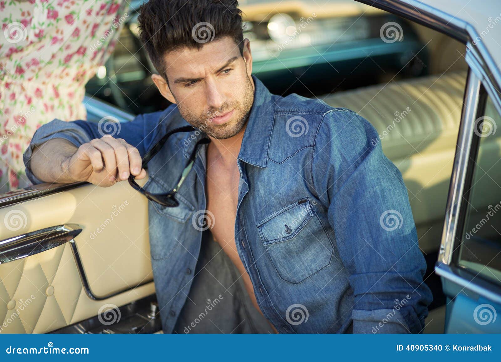 Muscular Guy in the Retro Car Stock Photo - Image of muscular, machine ...