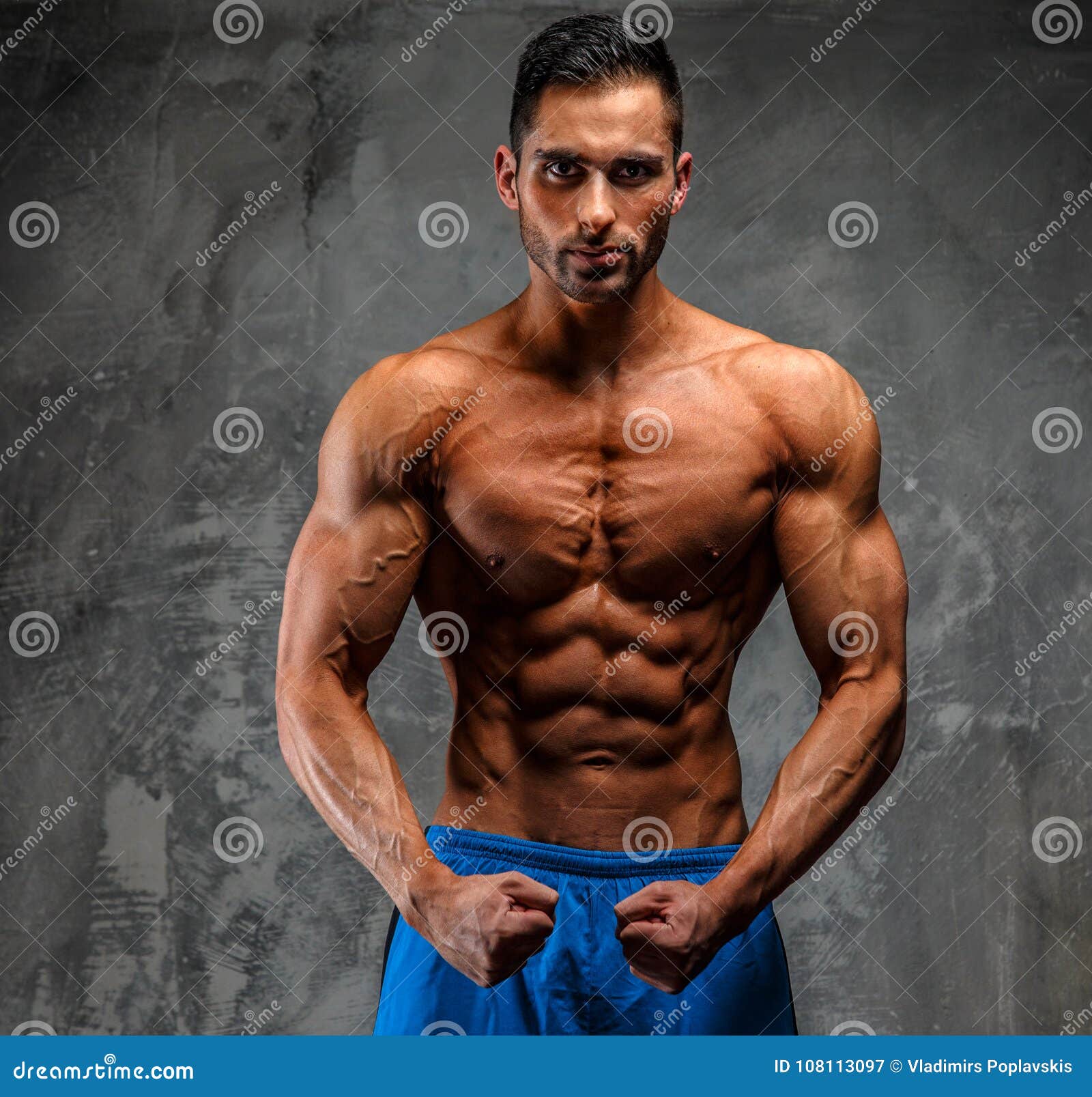Muscular Guy Posing in Studio Stock Image - Image of person, chest ...