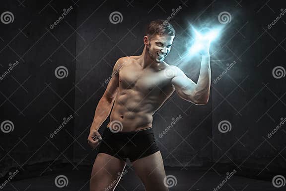 Muscular Guy Squeezing the Power Stock Image - Image of boxer, indoors ...