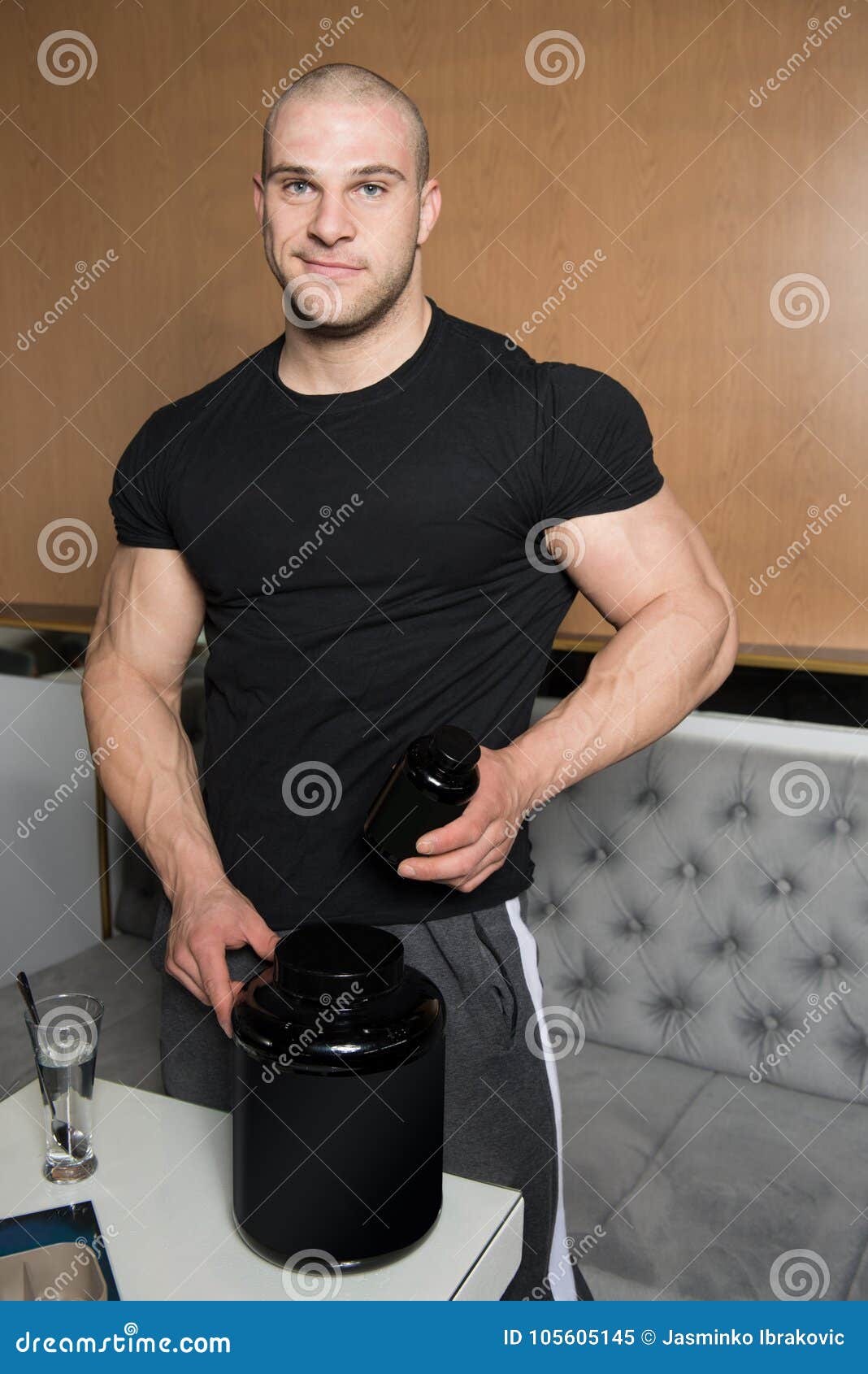 Man Posing with Supplements for Copy Space Stock Image - Image of male ...
