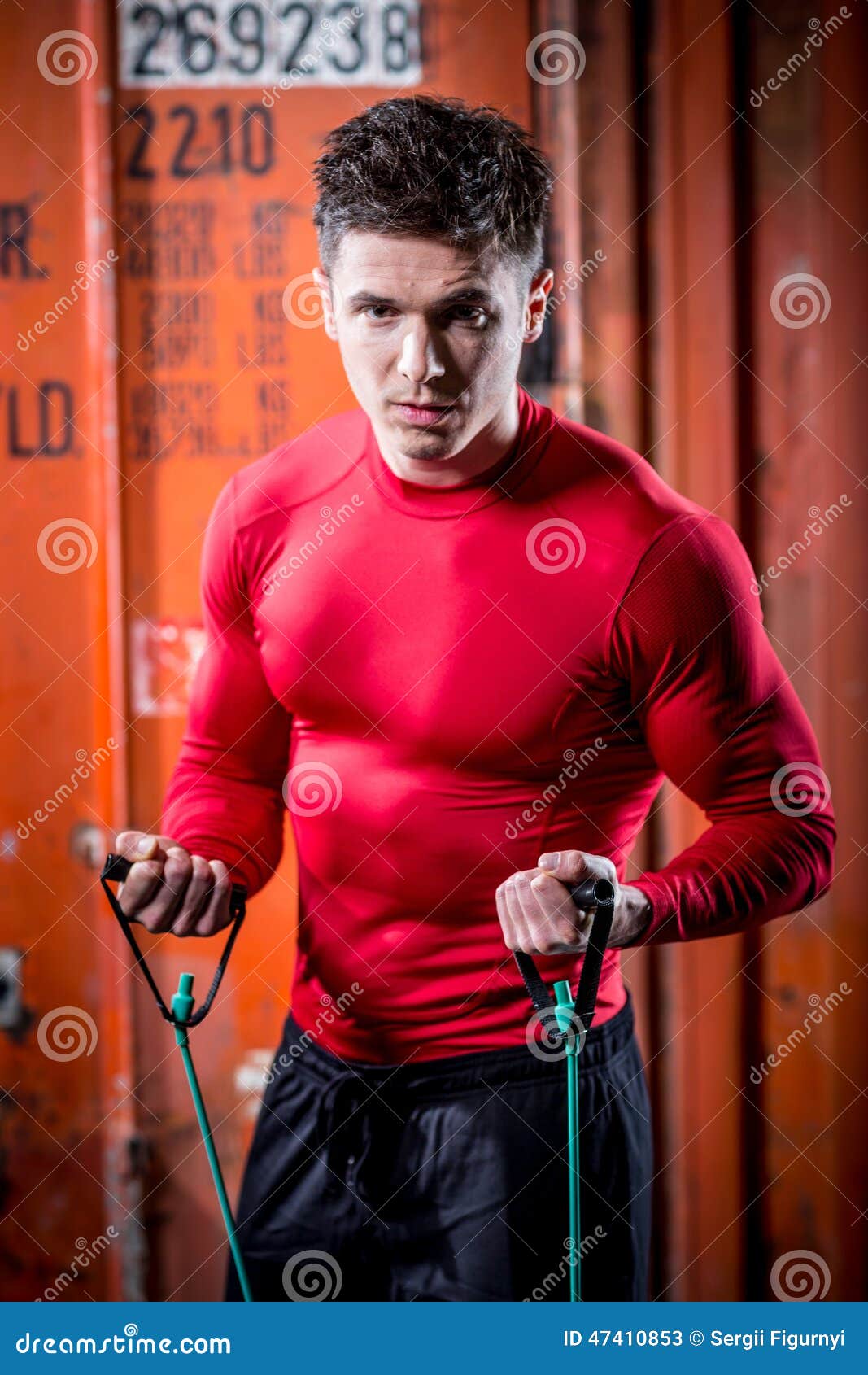Muscular Handsome Man Pulls Rubber Bands Stock Image - Image of adult ...