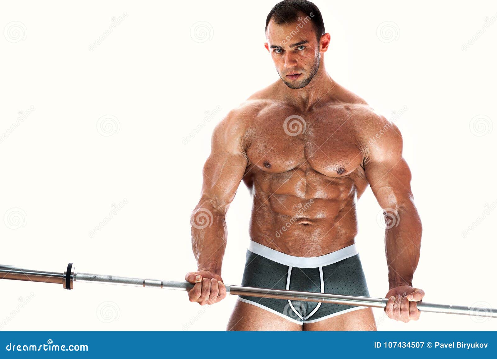 Muscular High Level Bodybuilder Posing Shirtless Stock Image Image Of