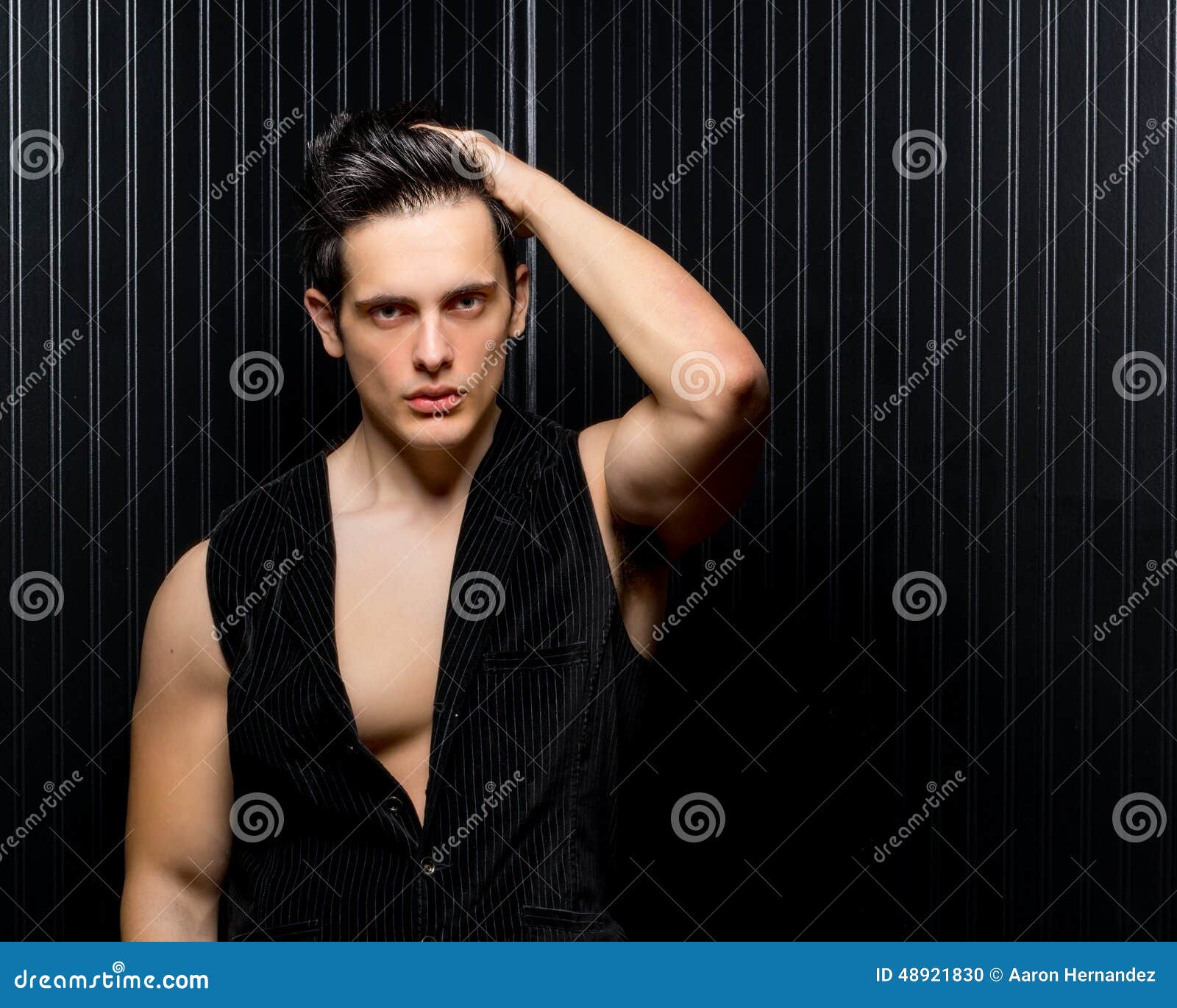 Muscular Hunk Runs Fingers in Hair Stock Photo - Image of lips, beauty ...