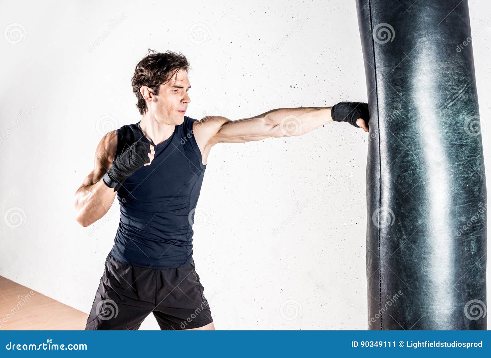 Muscular kickbox fighter stock image. Image of boxing - 90349111