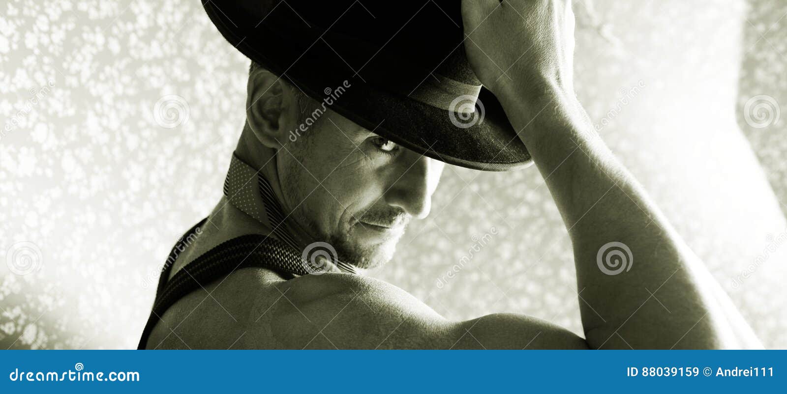 Muscular Macho in a Felt Hat Stock Image - Image of barber, gangster ...
