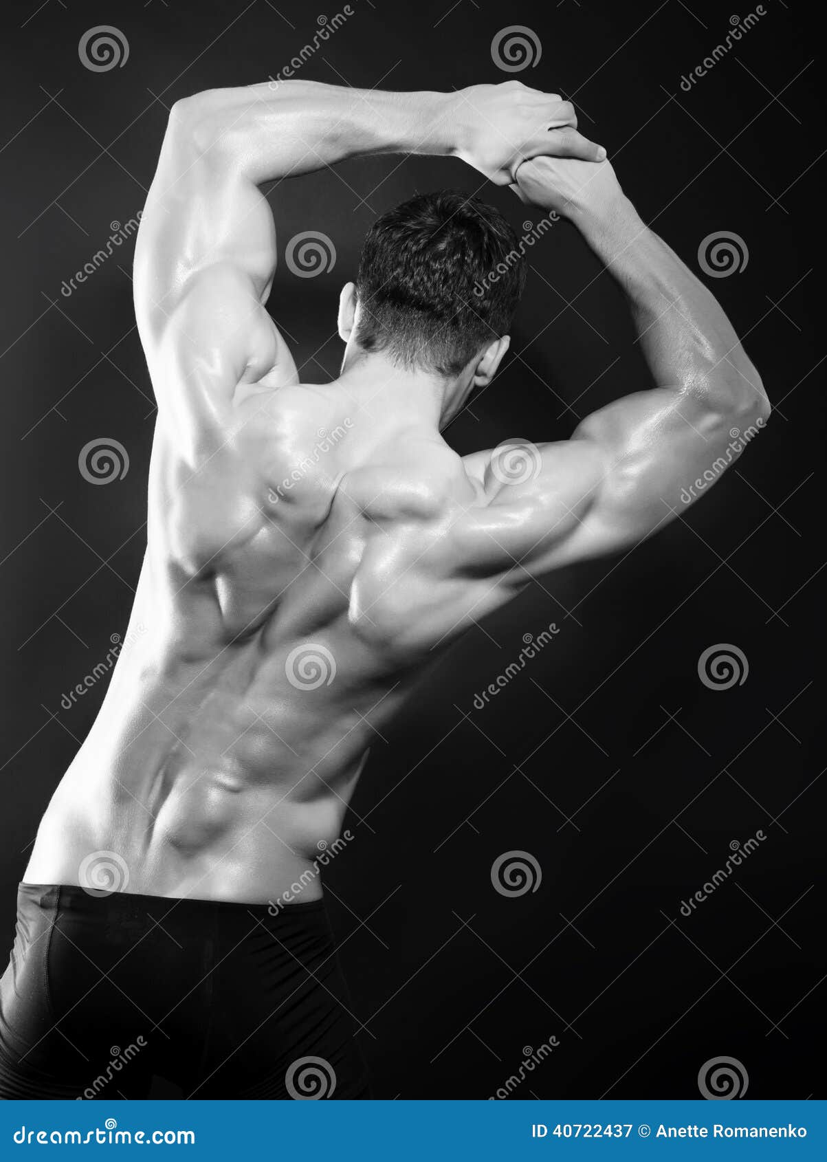 Muscular Male Back in Black in White Stock Image - Image of fitness ...