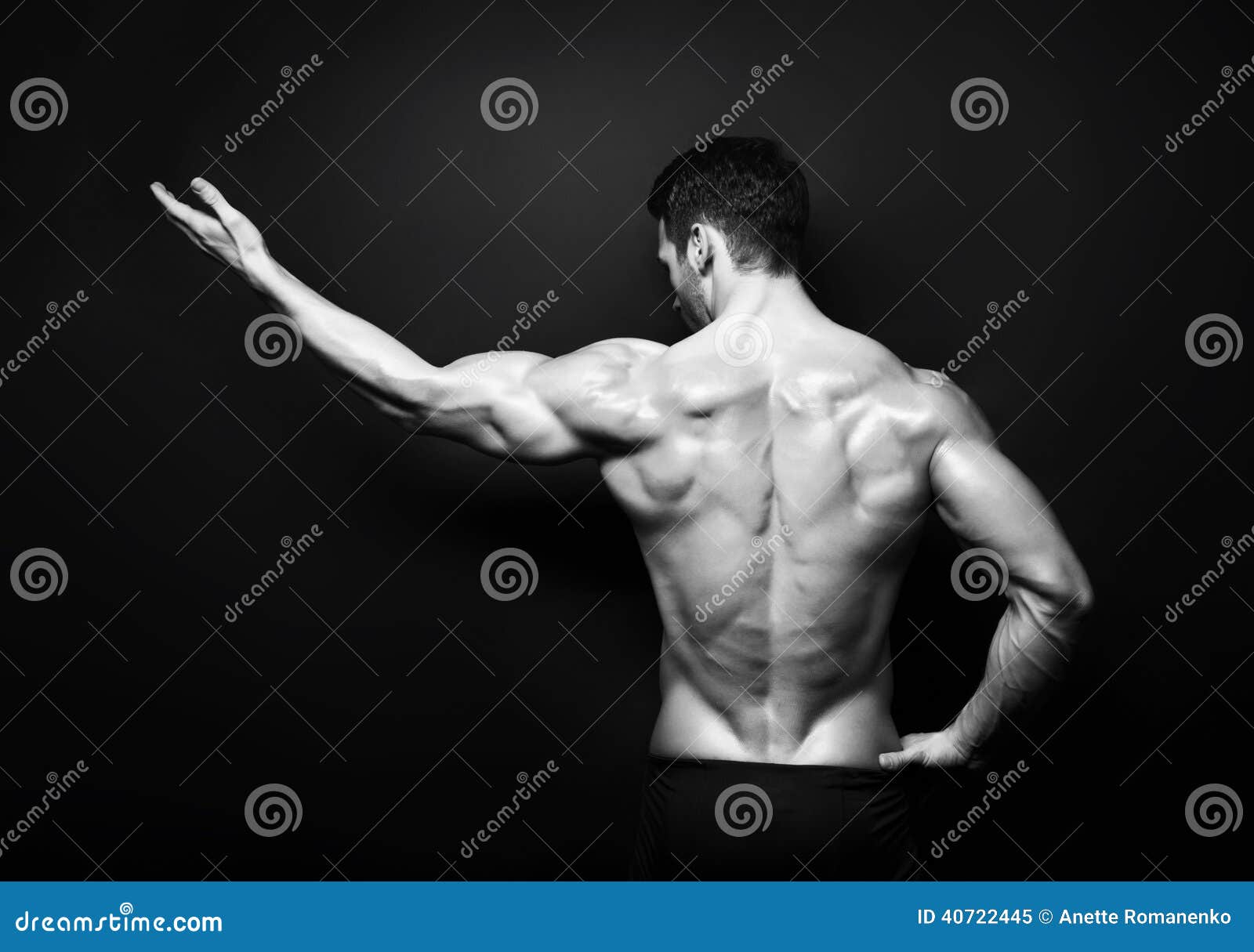 Muscular Male Back in Black in White Stock Image - Image of beautiful ...