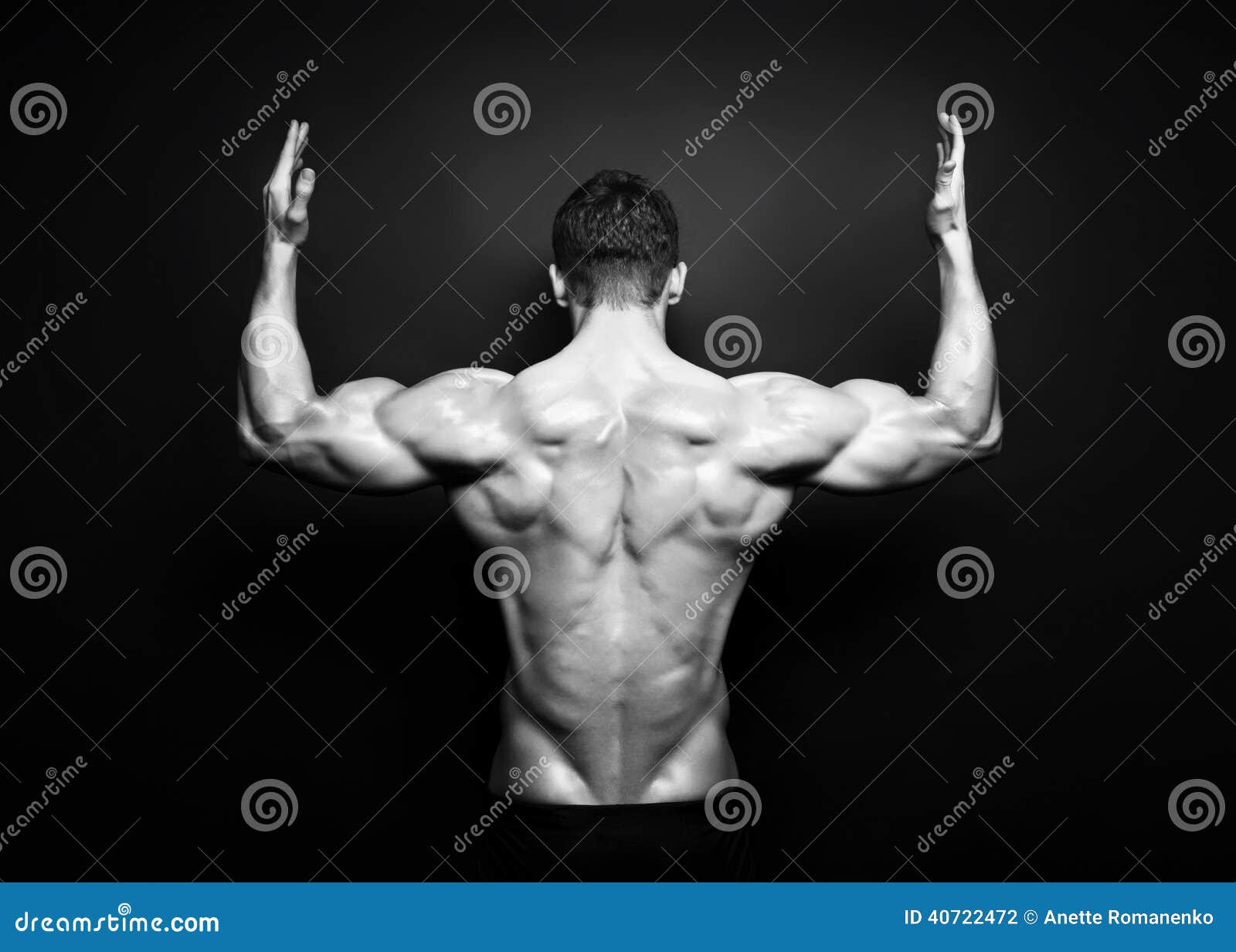 Muscular Male Back in Black in White Stock Photo - Image of healthy ...