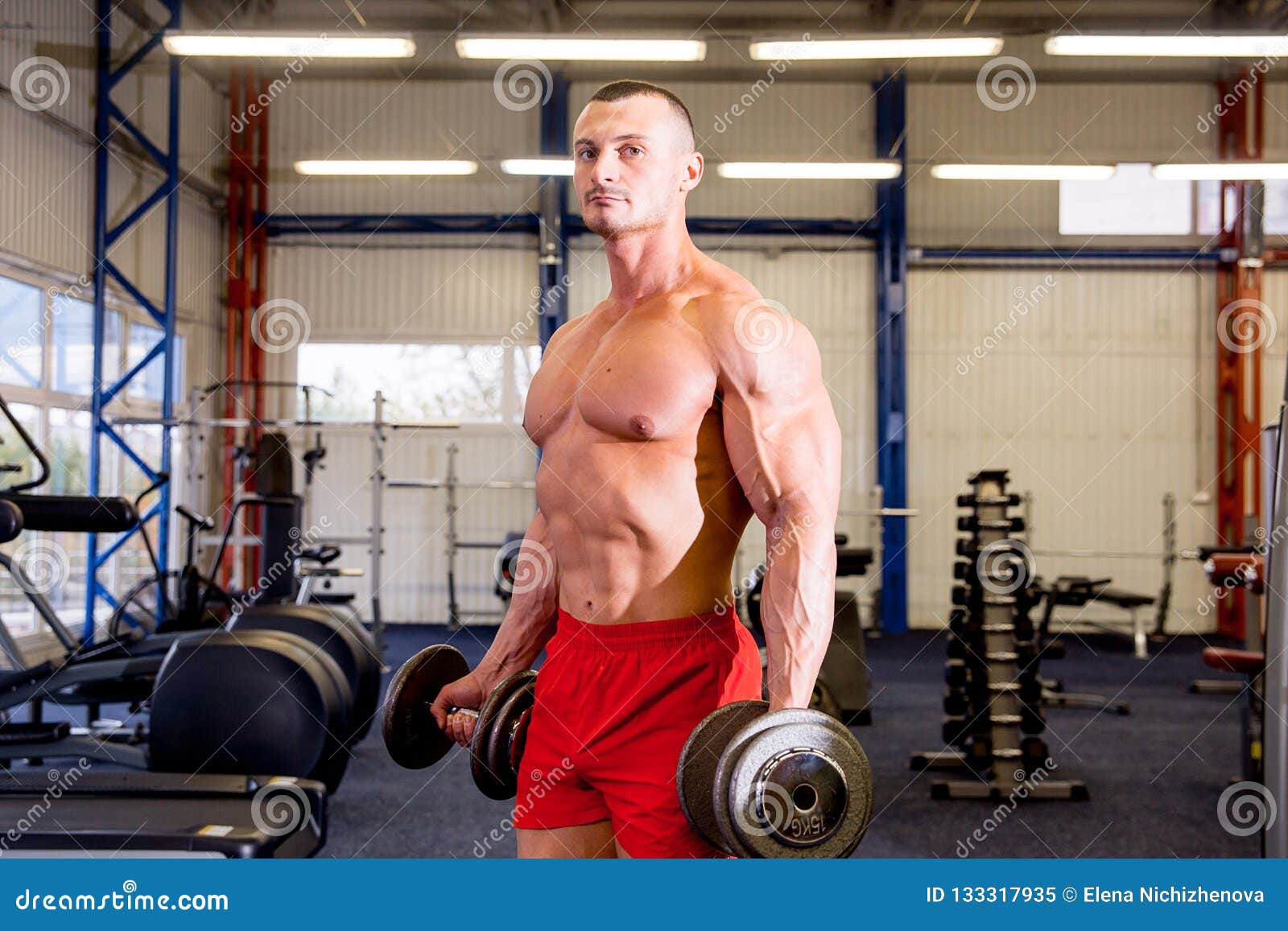 Male Bodybuilder Doing Exercises in a Gym Stock Image - Image of ...
