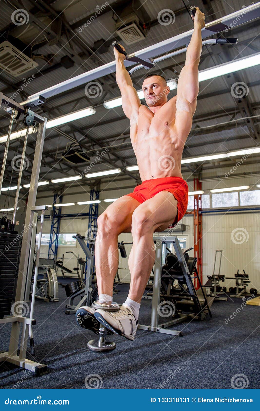 Male Bodybuilder Doing Exercises in a Gym Stock Image - Image of adult ...