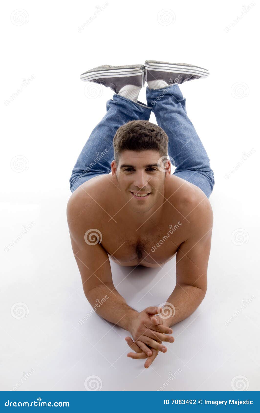 Lying Muscular Man Looking At The Left Corner Royalty-Free Stock ...