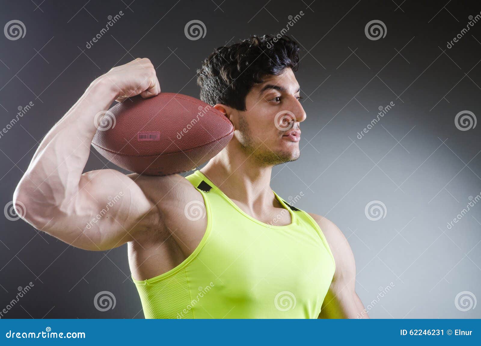 The Muscular Man with American Football Stock Image - Image of black ...