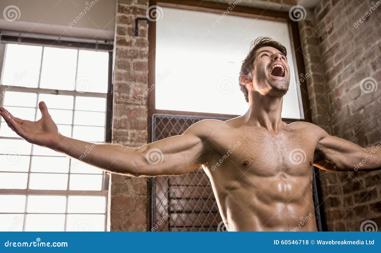 Muscular Man with Arms Stretched Stock Photo - Image of slim, person ...