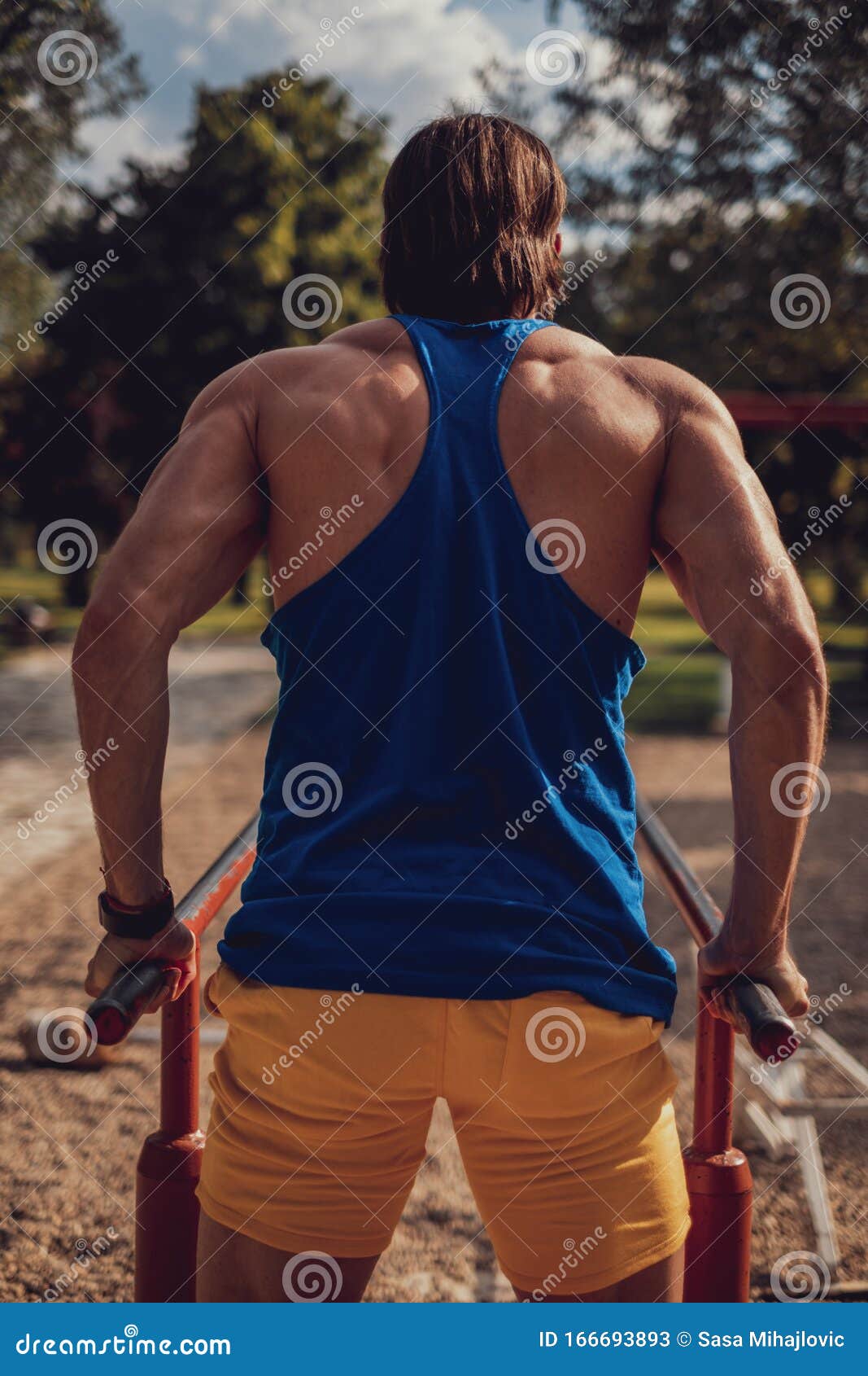 Muscular Man Doing Dips in the Park Stock Image - Image of strength ...