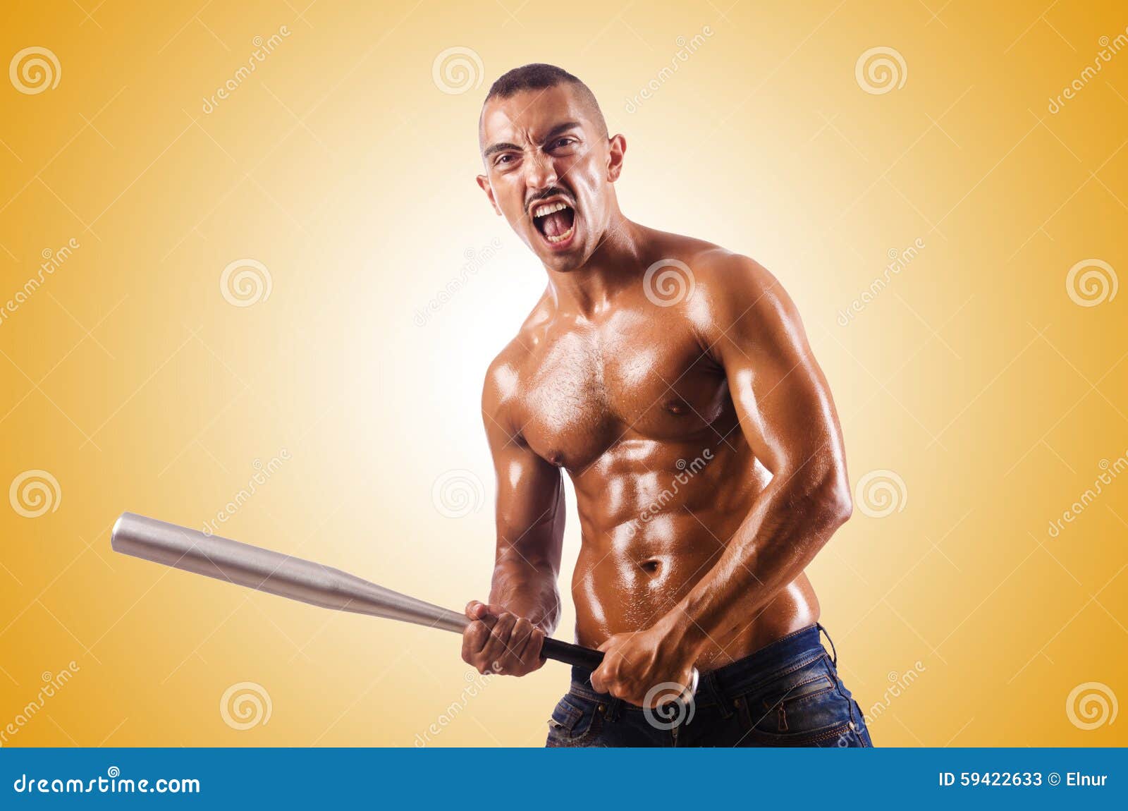 Muscular Man with Baseball Bat Stock Image - Image of fight ...
