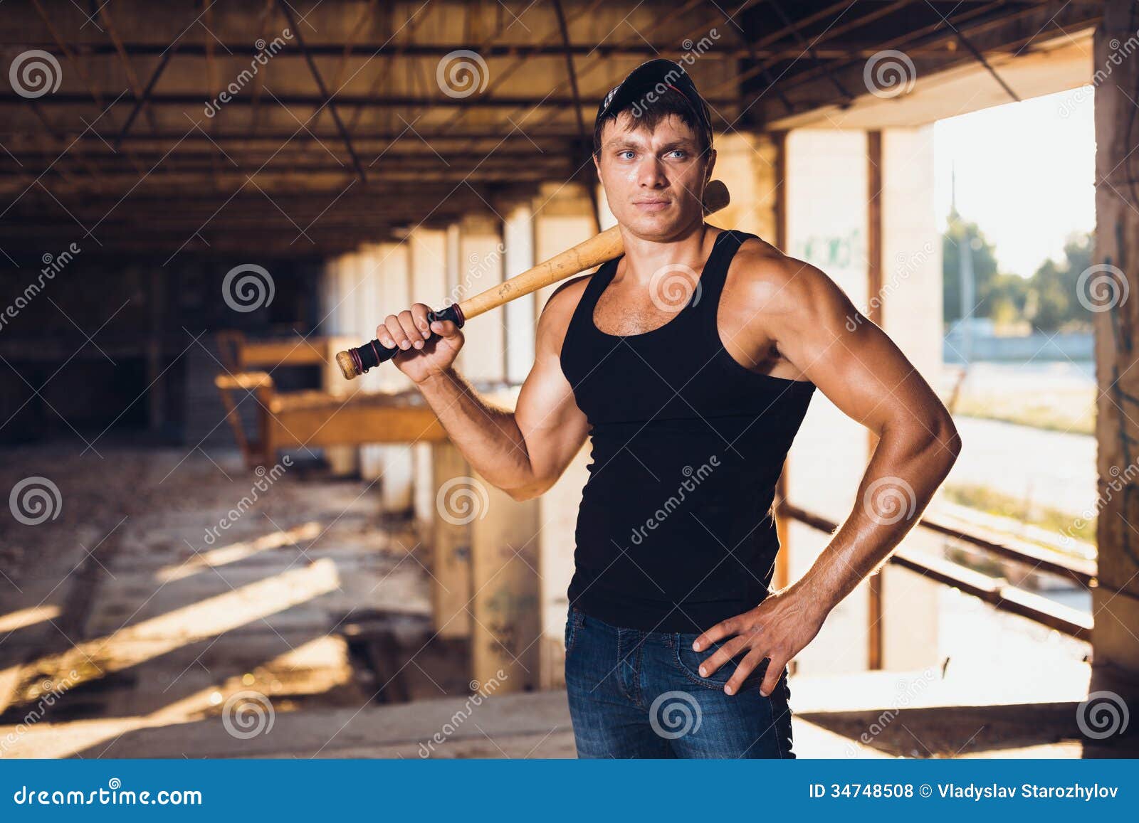 Muscular Man with Baseball Bat Stock Photo - Image of evil, mobster ...