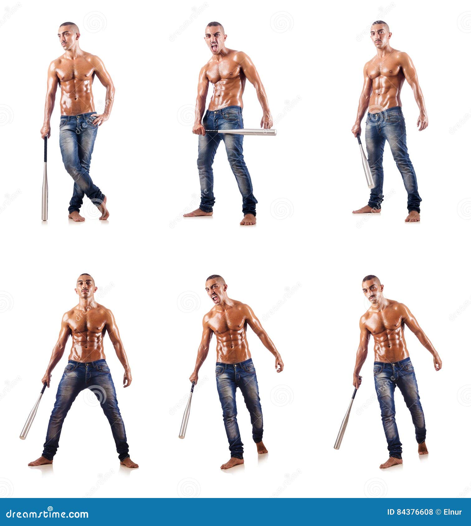 The Muscular Man with Baseball Bat on White Stock Photo - Image of ...