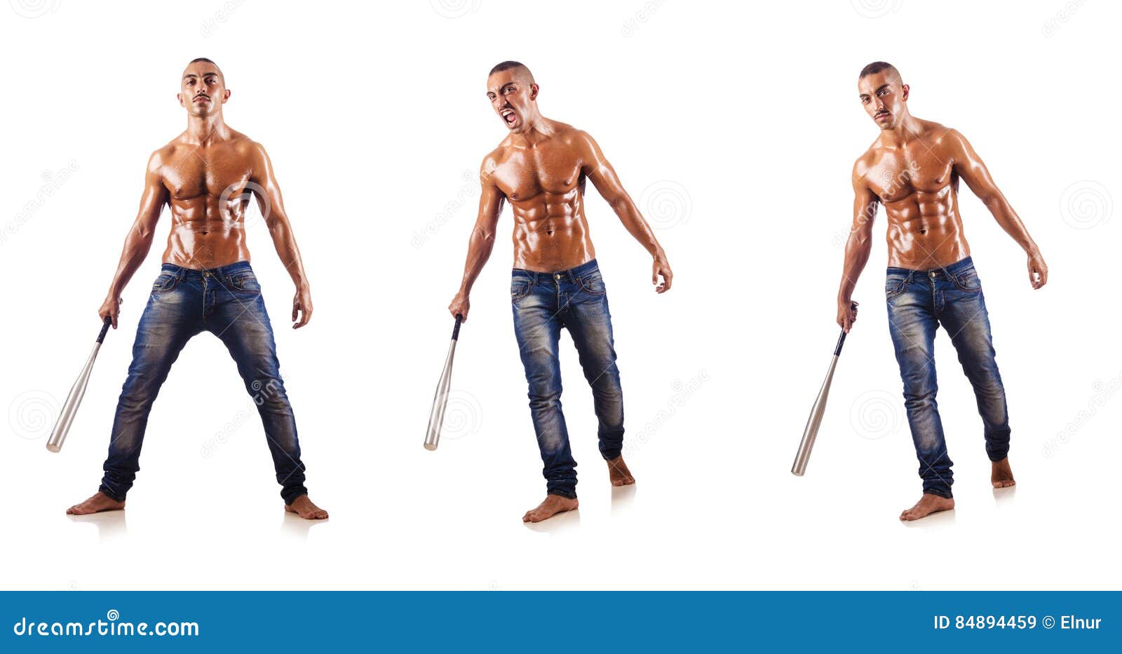 The Muscular Man with Baseball Bat on White Stock Image - Image of ...