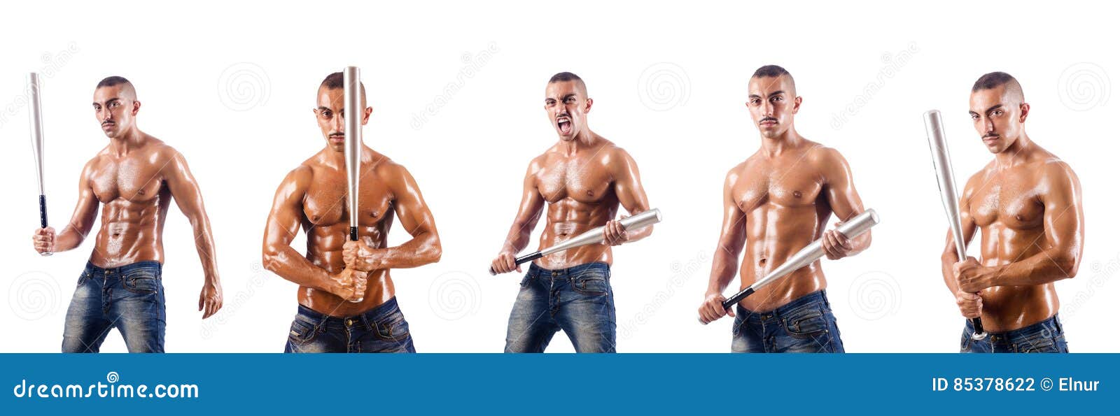 The Muscular Man with Baseball Bat on White Stock Photo - Image of ...