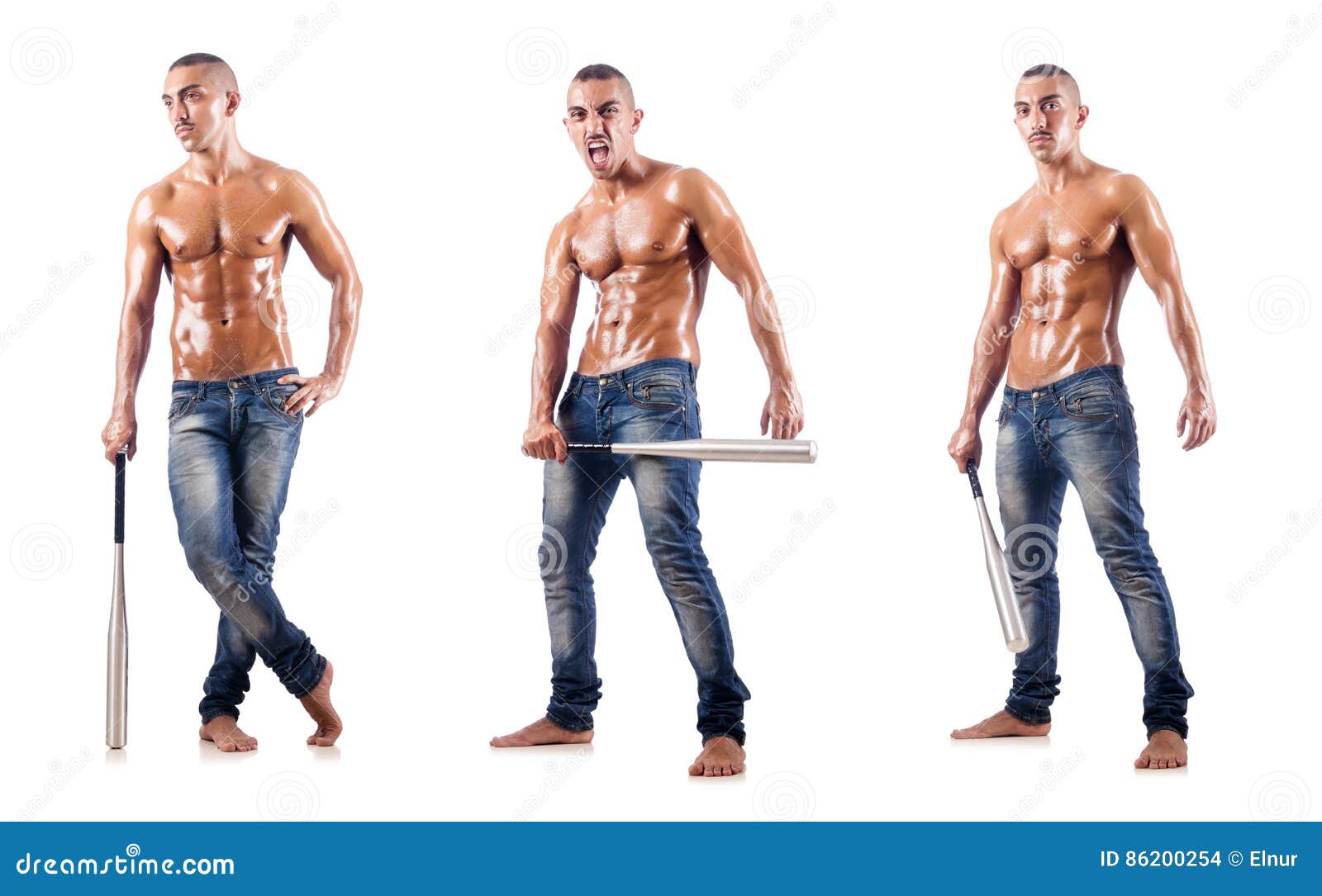 The Muscular Man with Baseball Bat on White Stock Photo - Image of ...