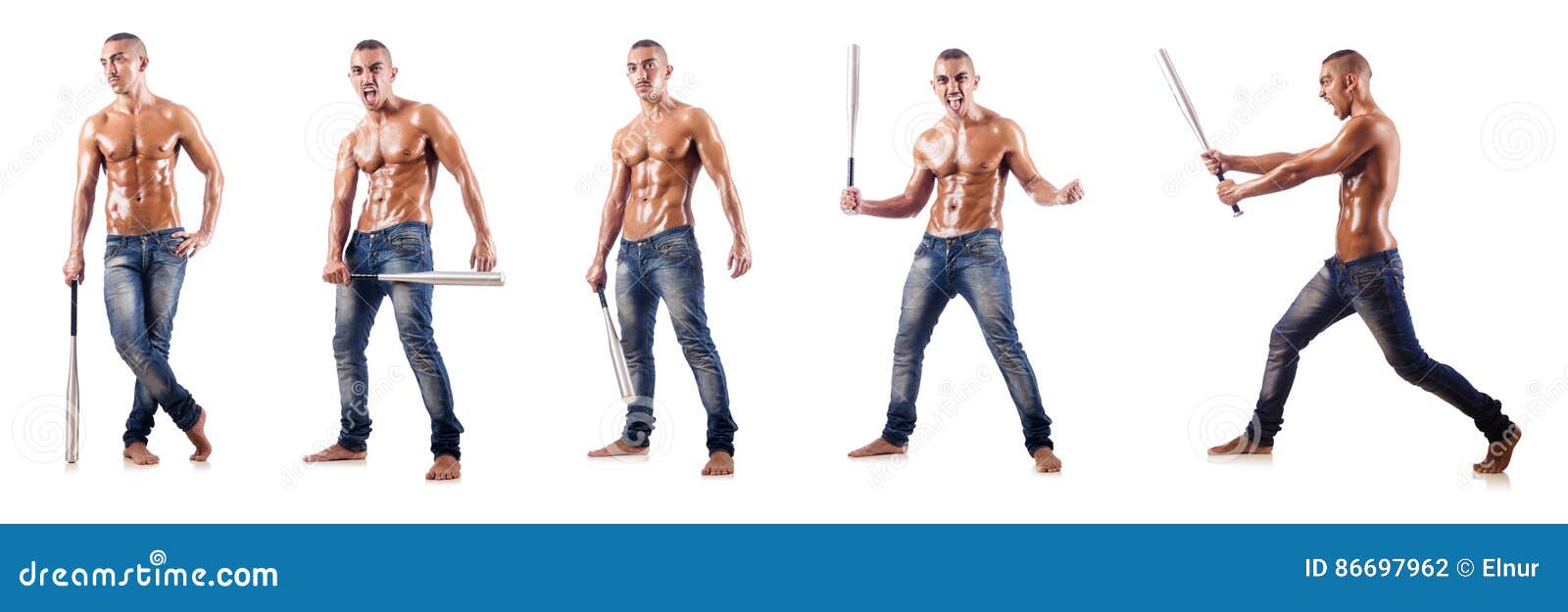 The Muscular Man with Baseball Bat on White Stock Photo - Image of ...