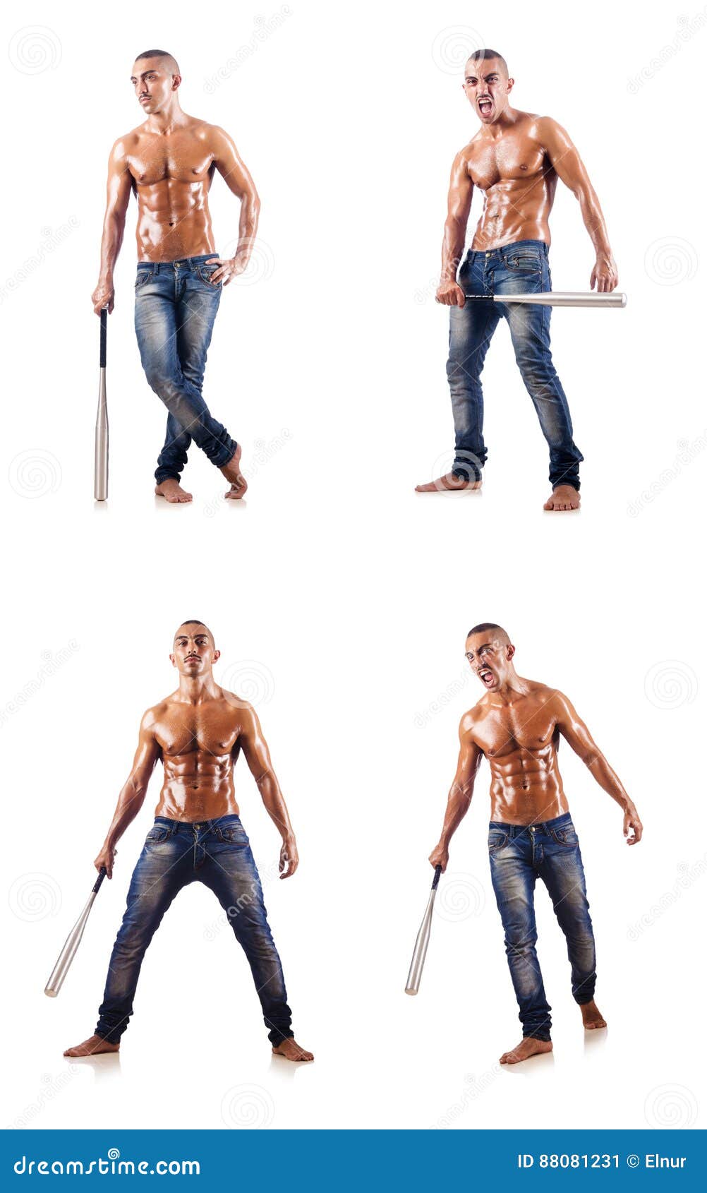 The Muscular Man with Baseball Bat on White Stock Image - Image of ...