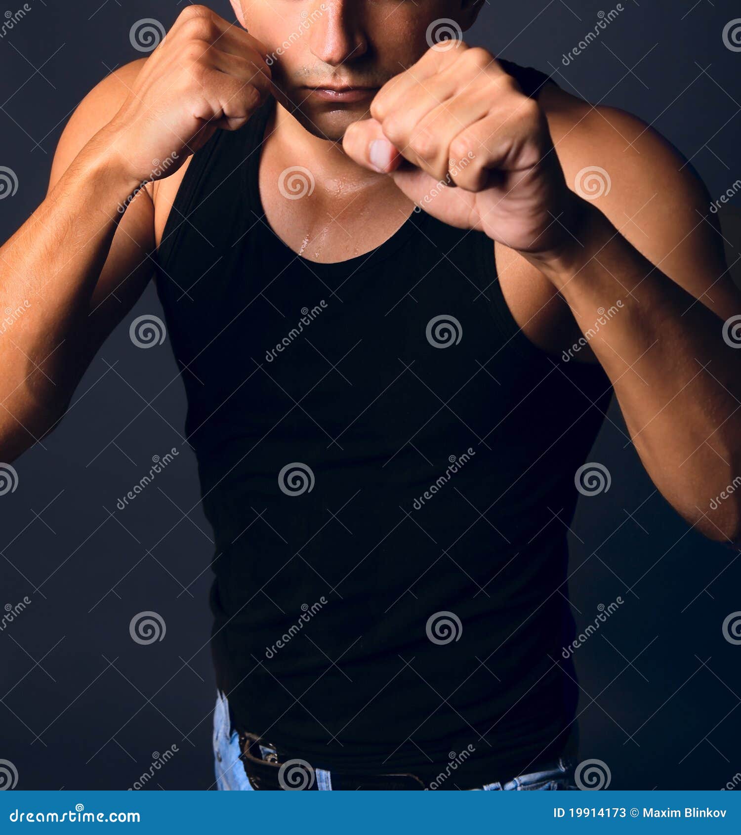 Muscular Man in a Boxing Stance Stock Image - Image of muscular, square ...