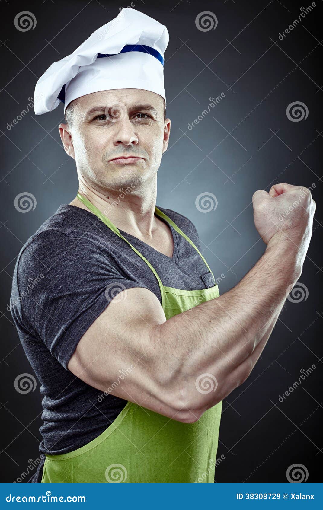 Muscular Man Cook Displaying His Biceps Stock Image - Image of attitude ...