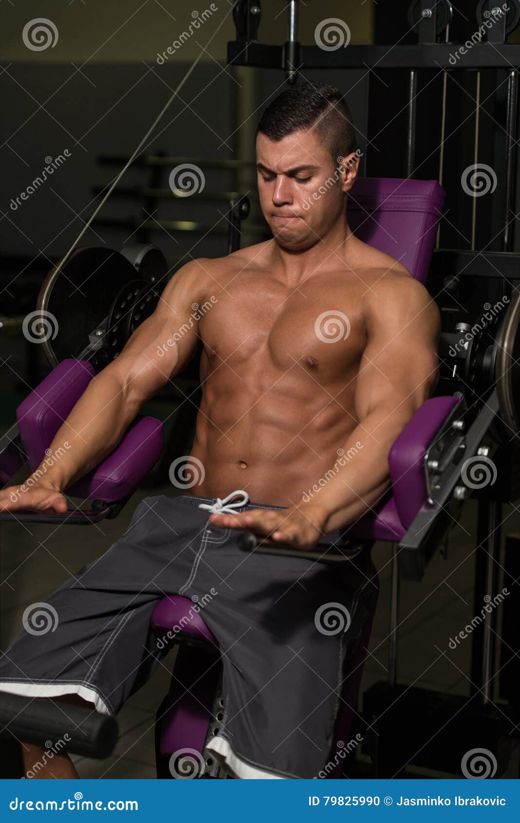 Muscular Man Doing Heavy Weight Exercise for Chest Stock Photo - Image ...